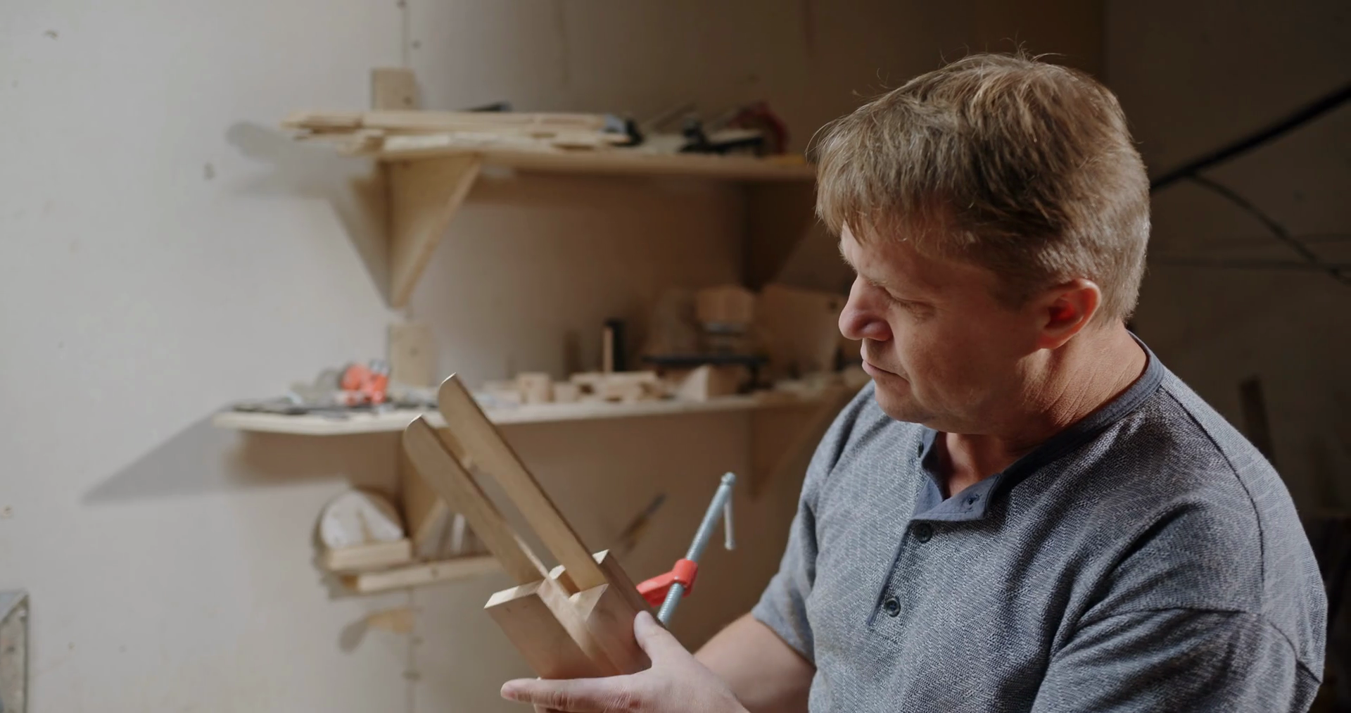 Carpenter With Clamp Creating Wooden Detail Stock Footage SBV-348513350 ...