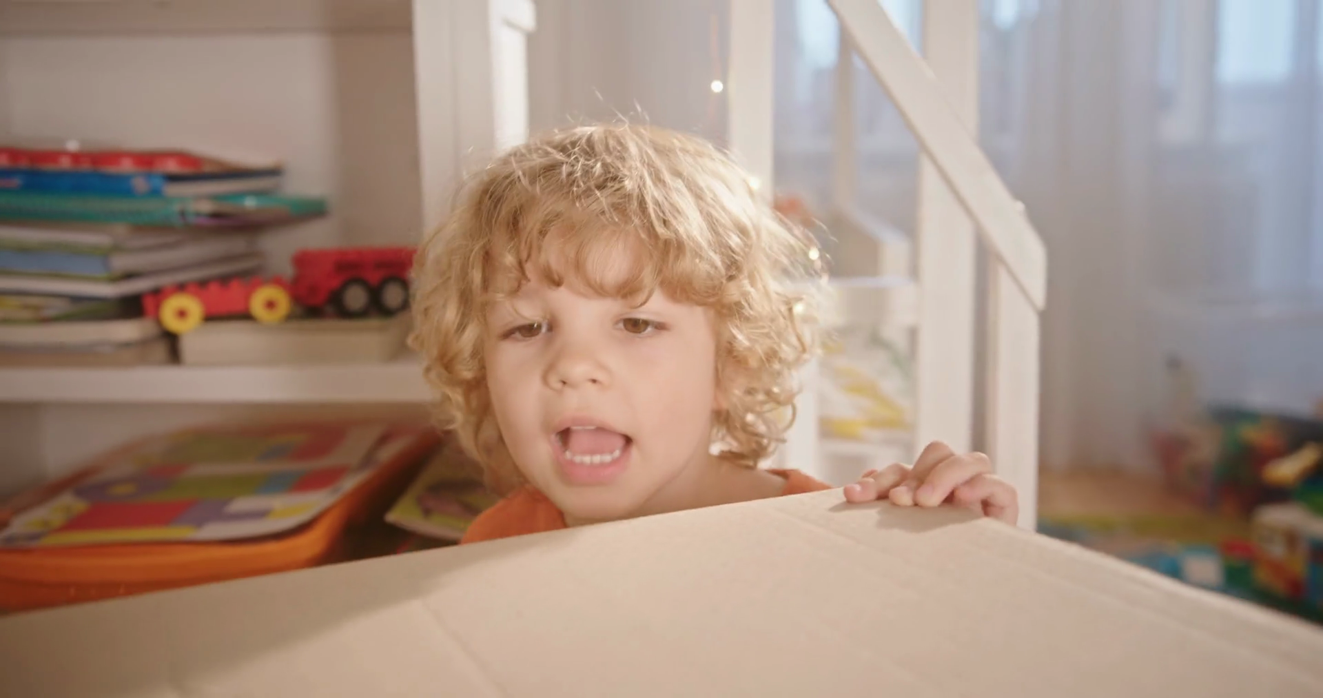 Cute Boy Drawing On Carton Box Tracking Shot Stock Footage SBV ...