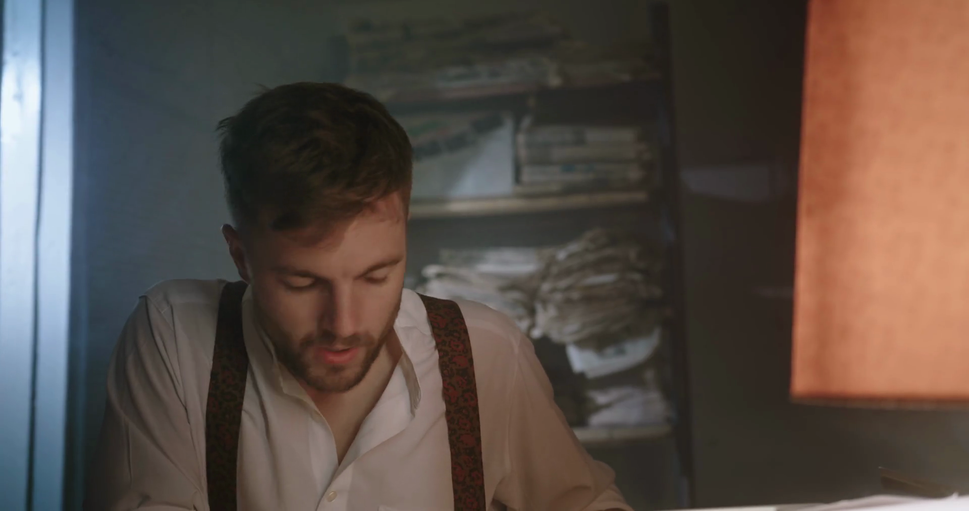 Stressed Journalist Smoking Cigar In Dim Stock Footage SBV-348518374 ...