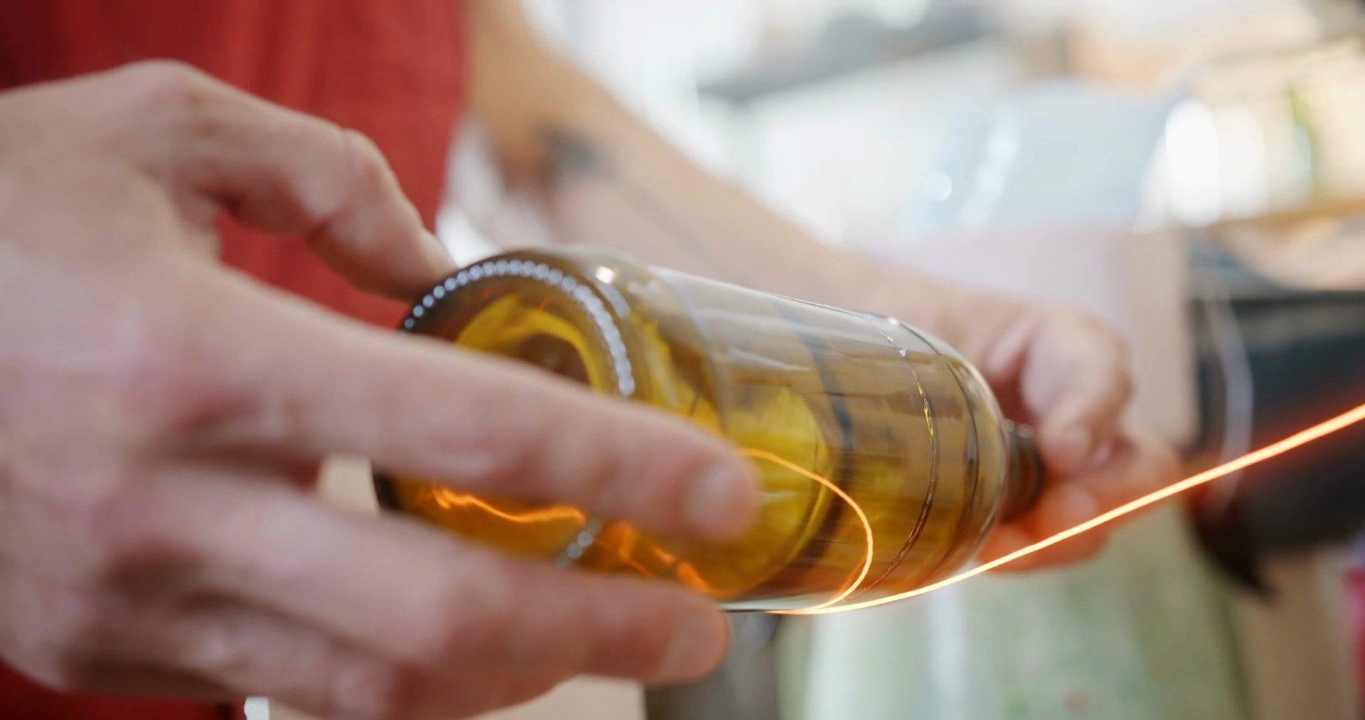 Man Cuts Glass Bottle Using Red Hot Thread Stock Footage SBV-348541316 ...