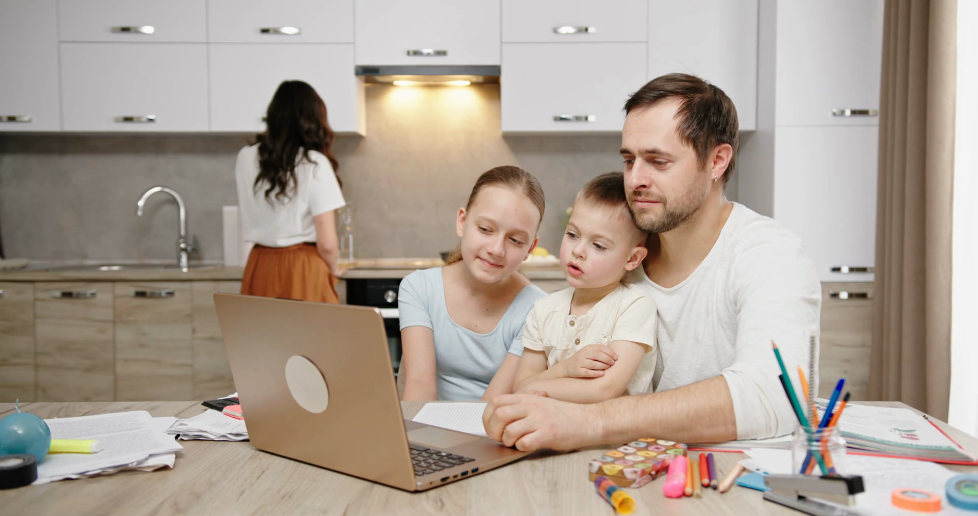 Happy Family Making Video Call In Kitchen Stock Footage SBV-348542004 ...