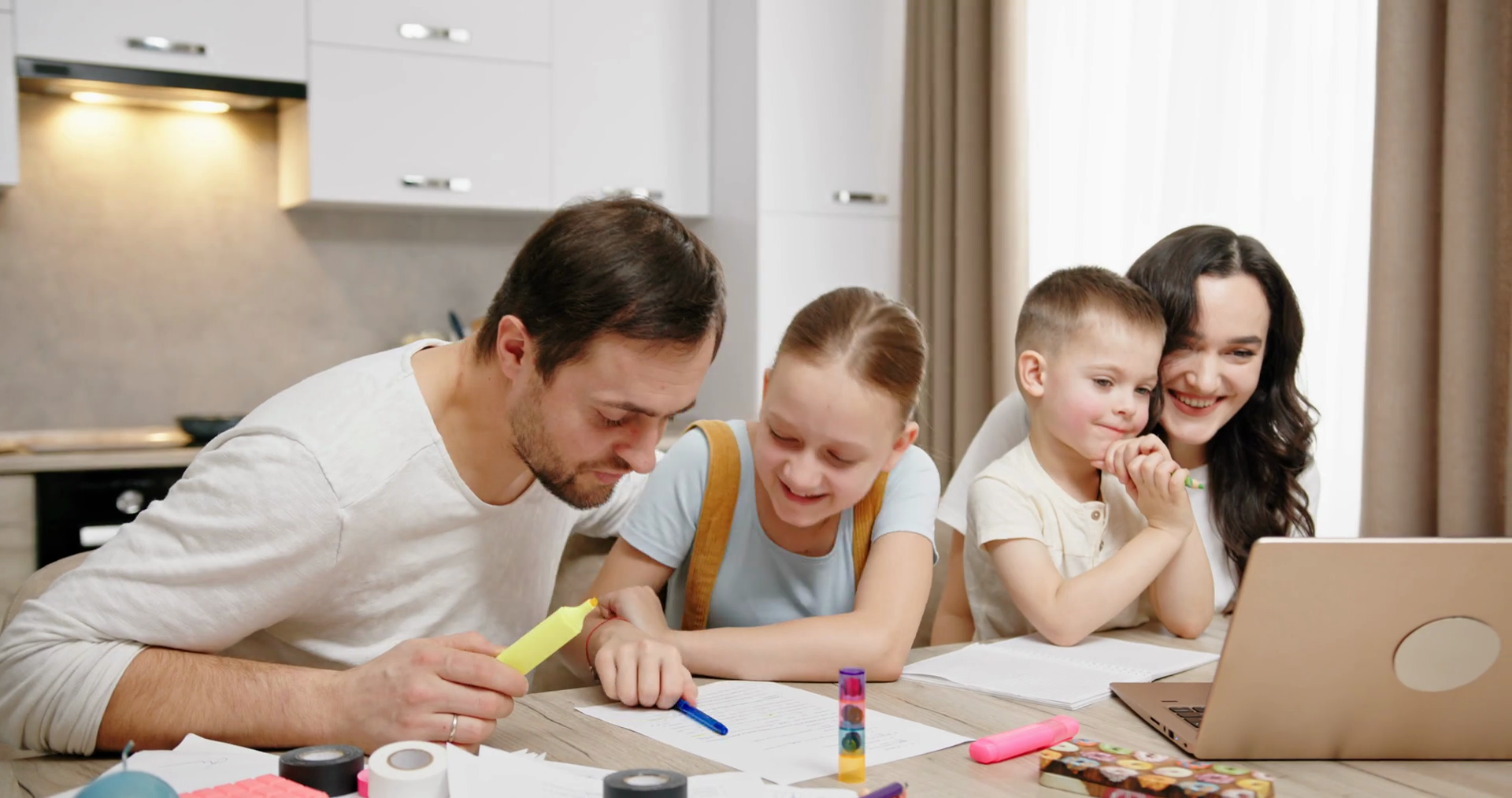 Cheerful Family Doing Homework Together Stock Footage SBV-348542749 ...