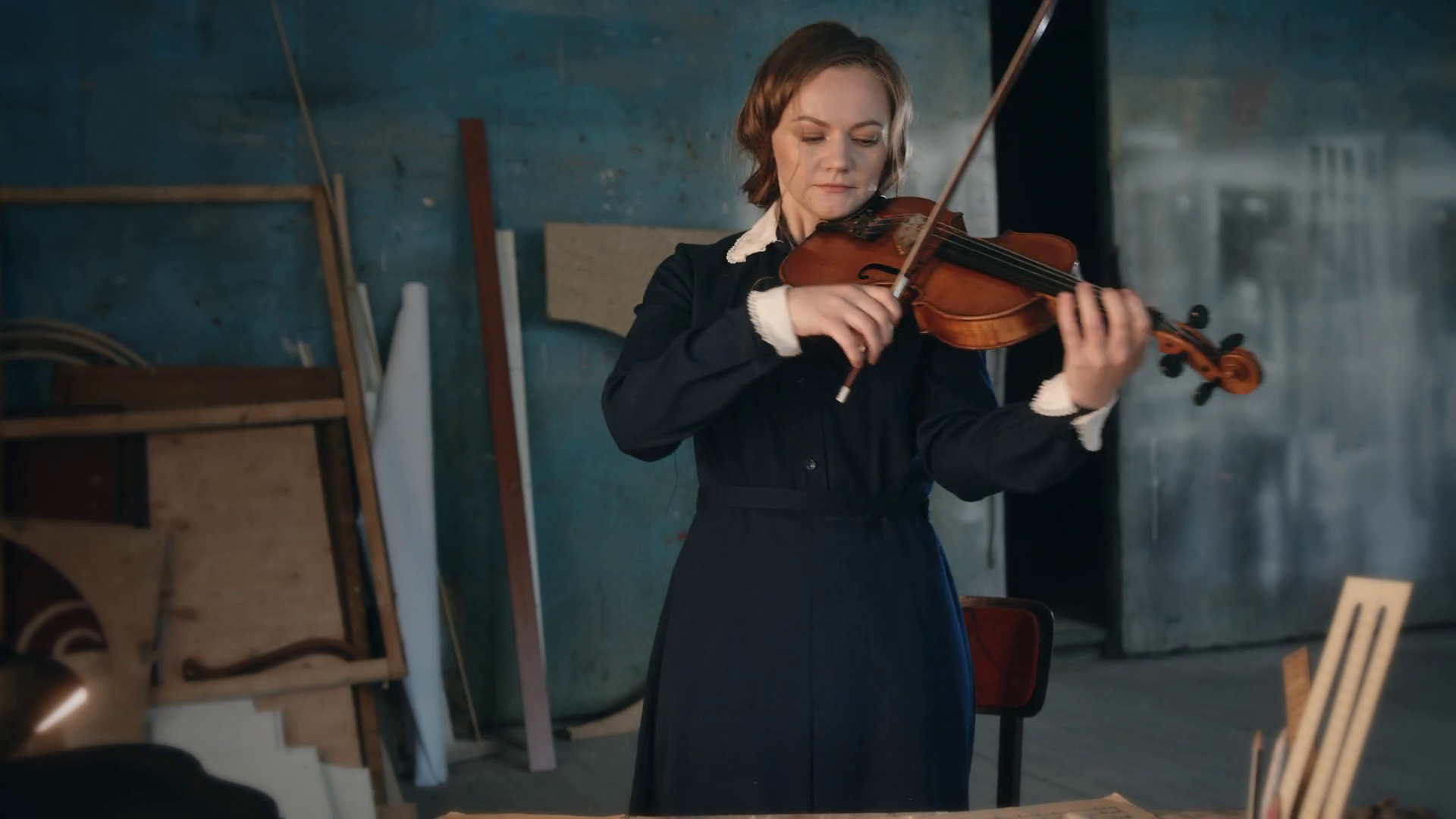 Woman Playing Violin In Grungy Studio Stock Footage SBV-348548015 ...