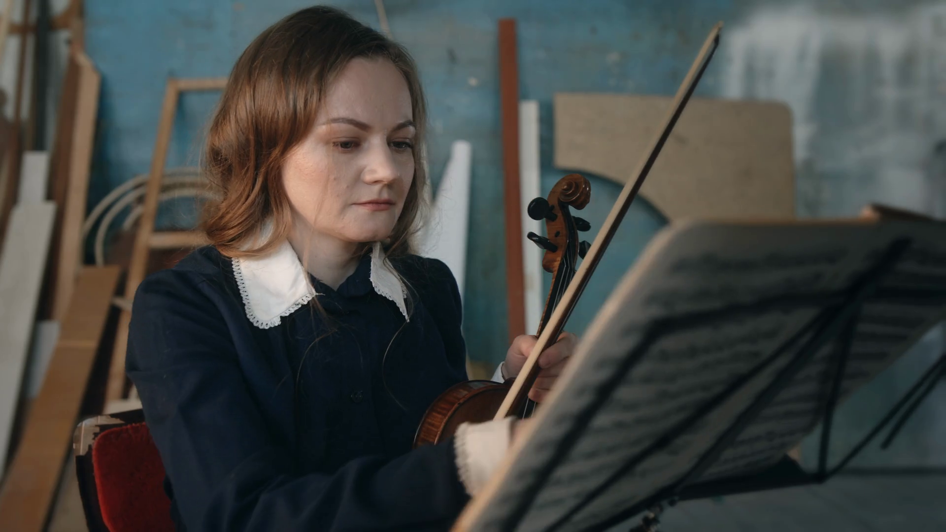 Female Musician Reading Notes Playing Violin Stock Footage SBV ...
