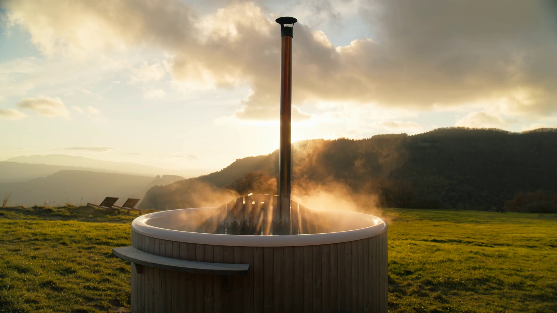 Outdoor Jacuzzi Wood Heated Hot Tub: Stock Footage SBV-347710399 ...