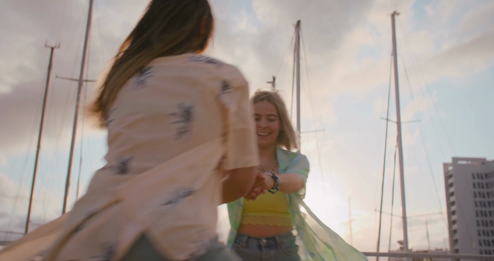 Best Friends In Rollerblades Spin Around Stock Footage SBV-348492264 ...