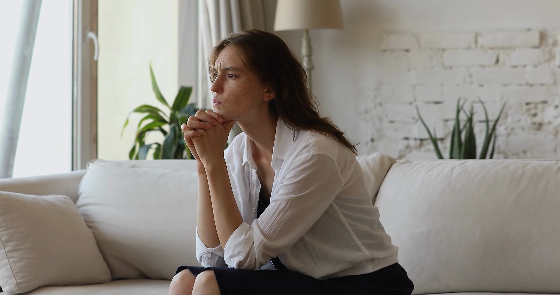 Distressed Teen Female Sit On Sofa Look Stock Footage SBV-346833334 ...