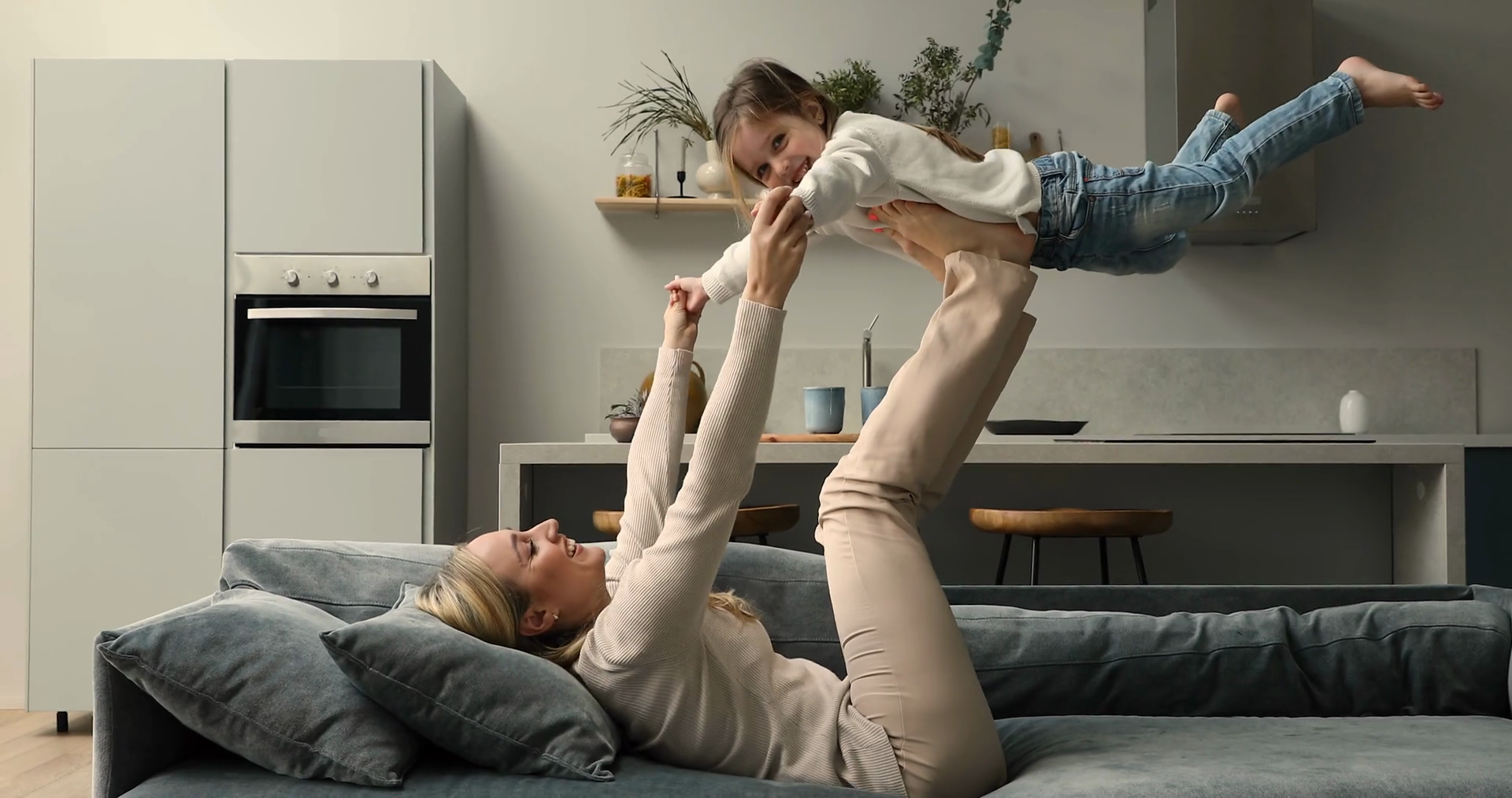 Little Girl Fly In Air Holding On Mother Stock Footage SBV-346938648 ...