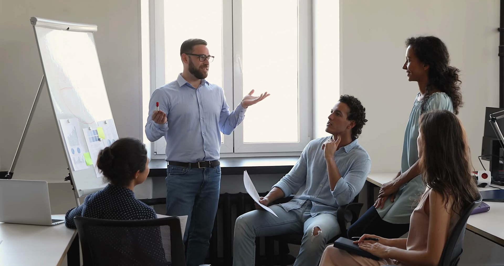 Millennial Man Lecturer Work With Young Stock Footage SBV-347016487 ...