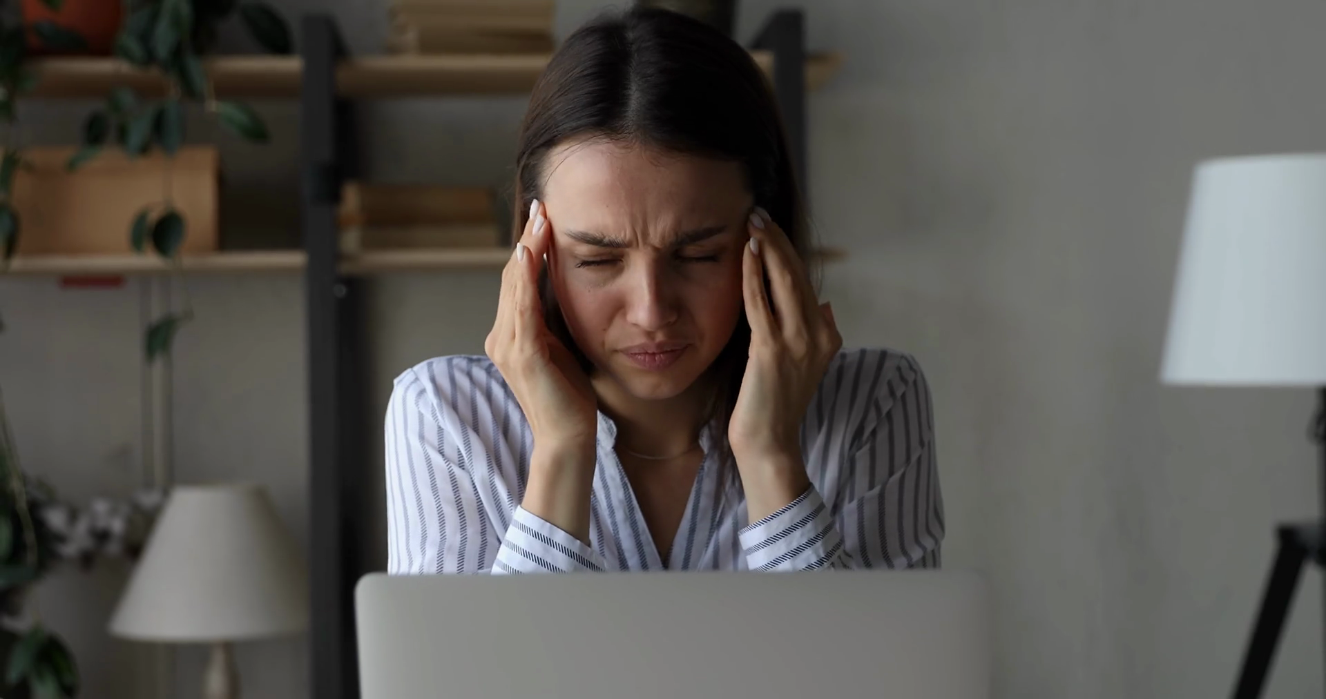 Overloaded Woman Touches Temples Having Stock Footage SBV-347026334 ...