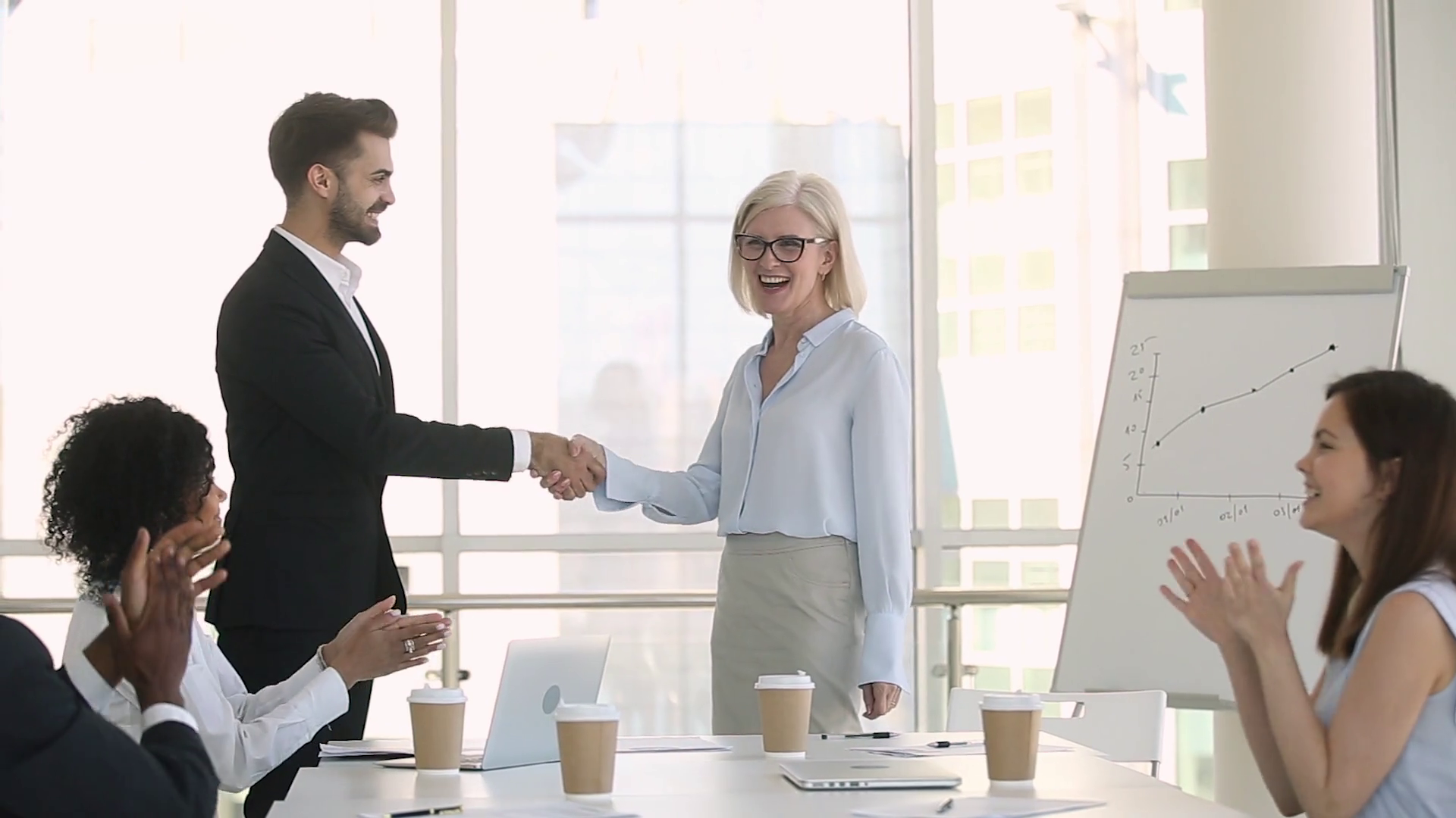 Company Staff Applauding Director Greeting Stock Footage SBV-338184379 ...