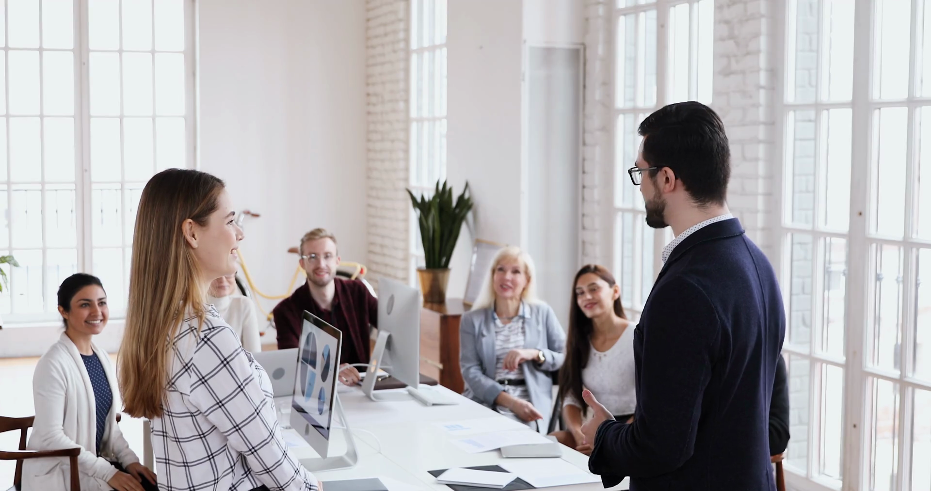 Respectful Leader Praising Dedicated Employee Stock Footage SBV ...