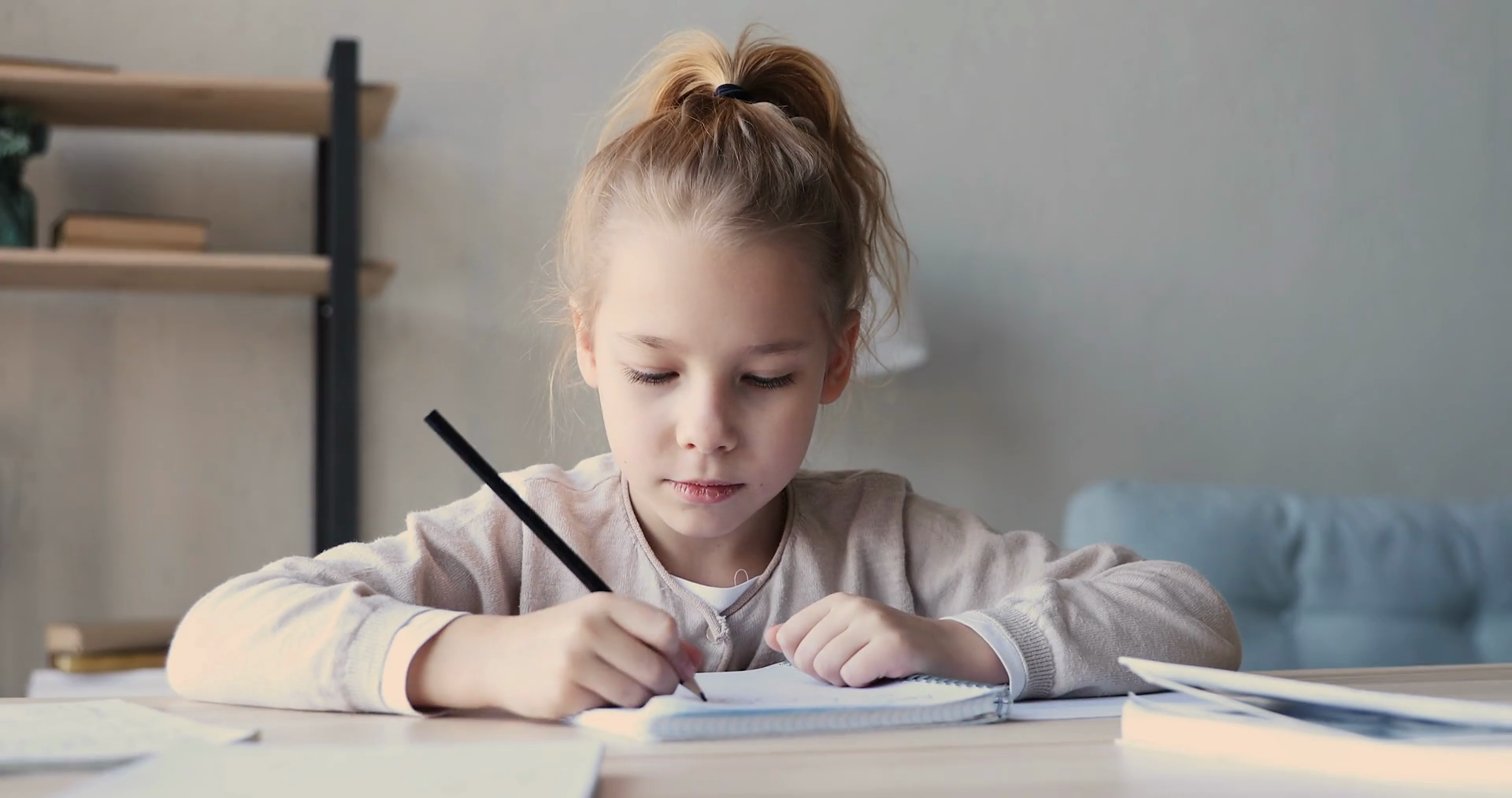 Focused Smart Adorable Kid Handwriting In Stock Footage SBV-338493751 ...