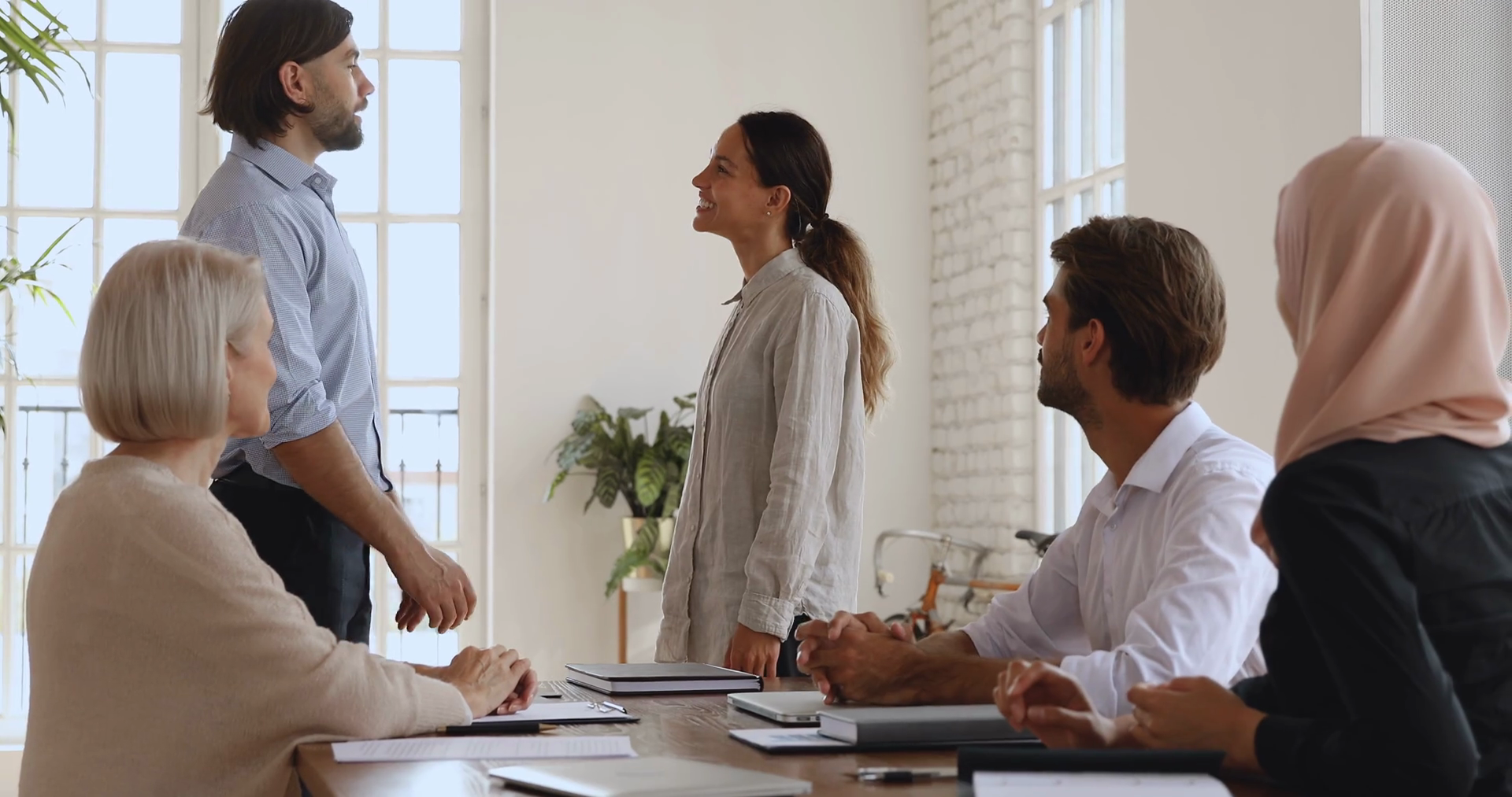 Proud Company Manager Shake Hand Praise Stock Footage SBV-338137706 ...