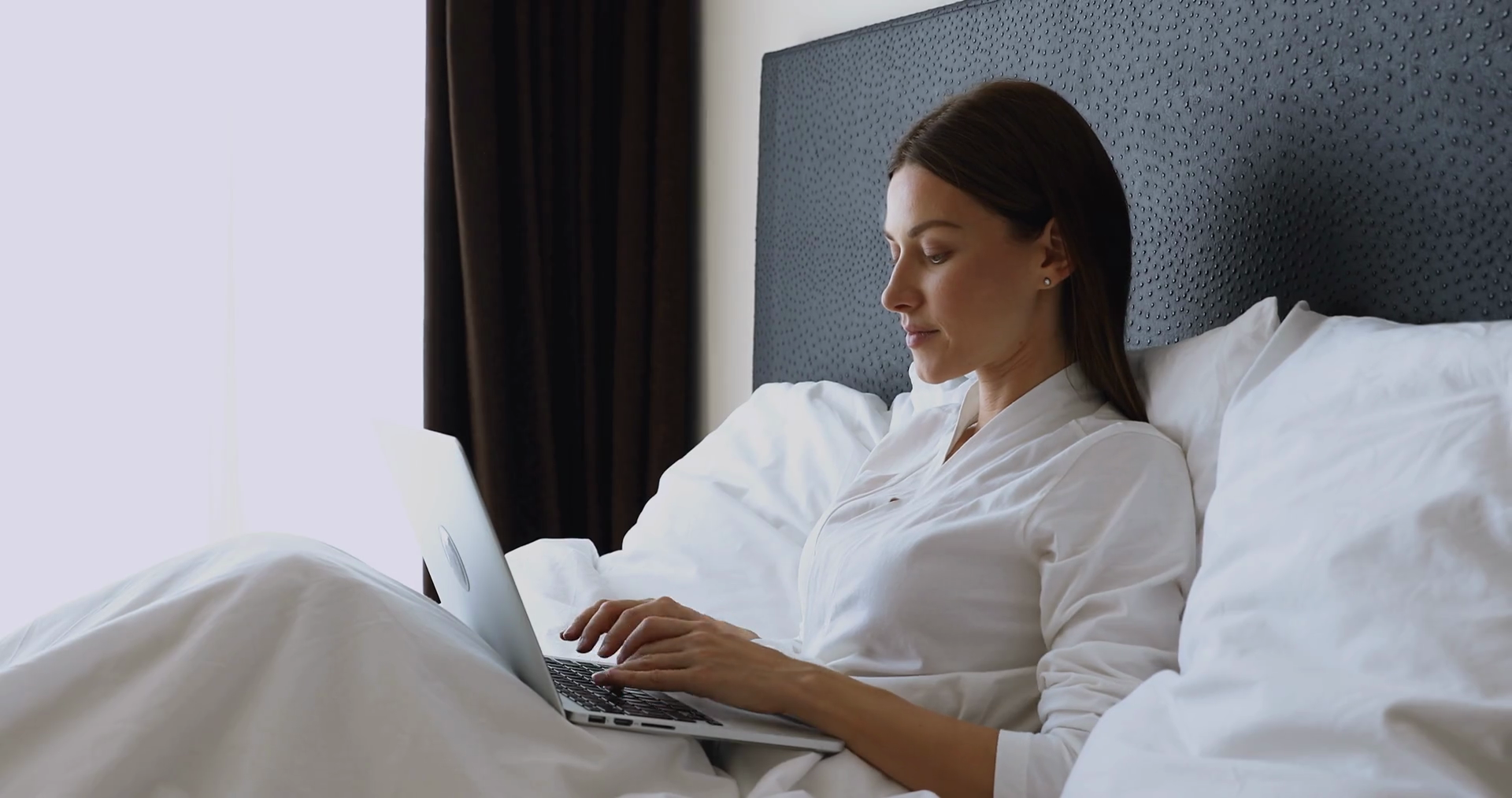 Smiling Young Woman Sing Computer Waking Up Stock Footage SBV-338251190 ...