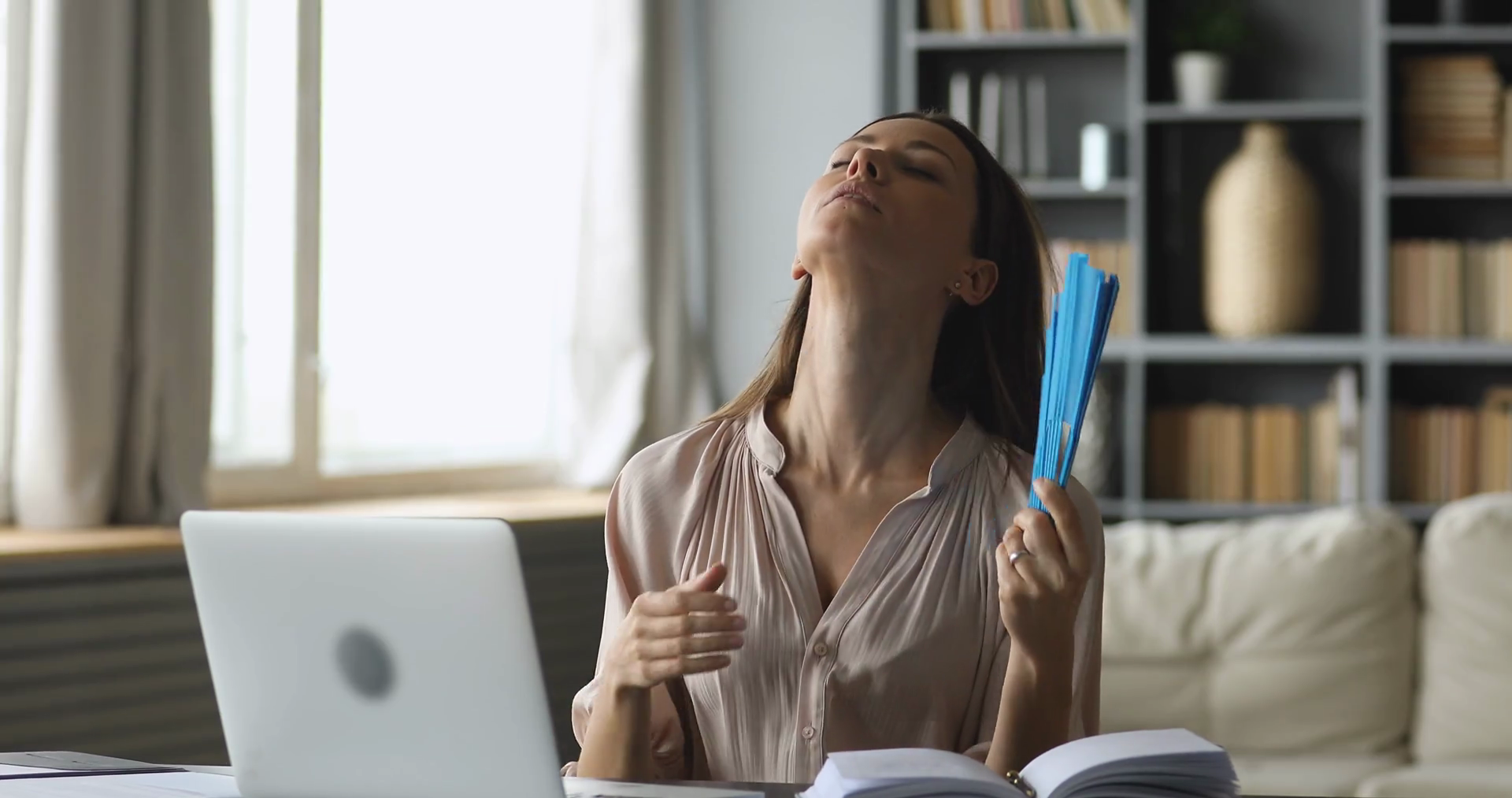 Young Woman Using Fan To Cool Down In Hot Stock Footage SBV-338295922 ...