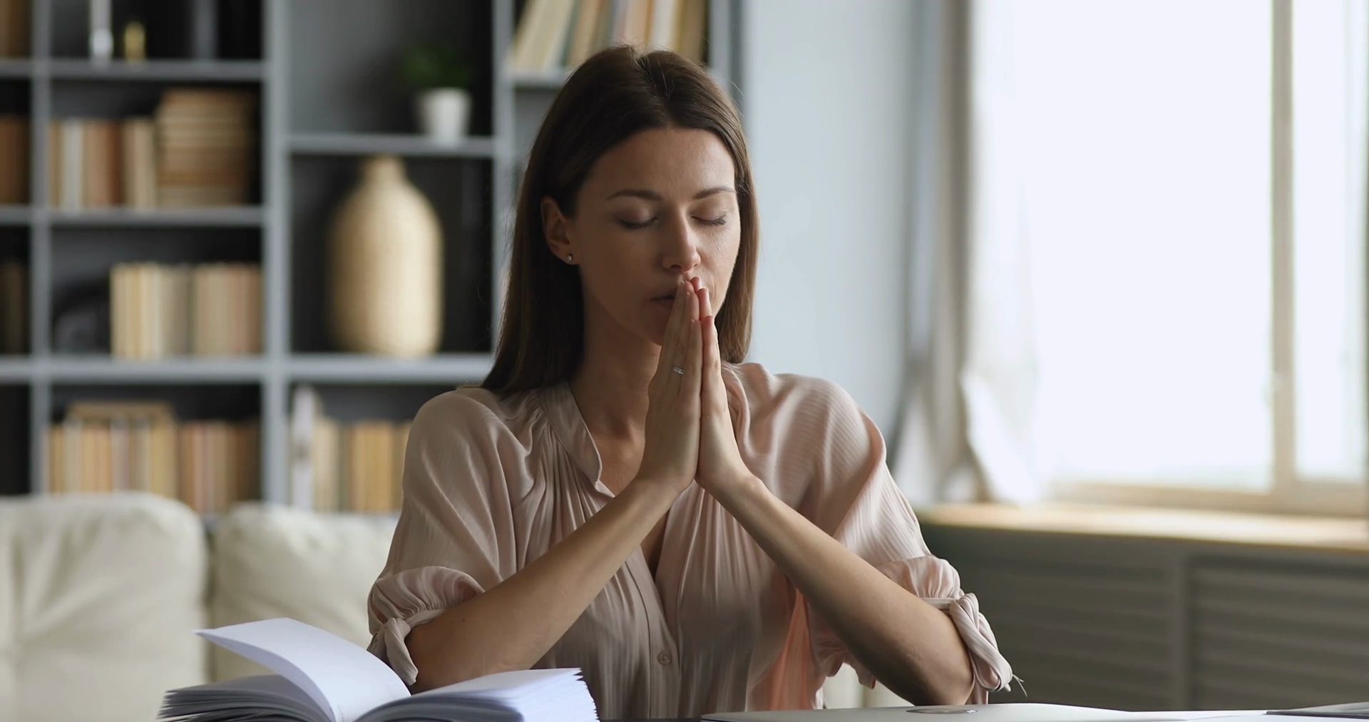 Young Woman Practicing Mindfulness Prayer At Stock Footage SBV ...