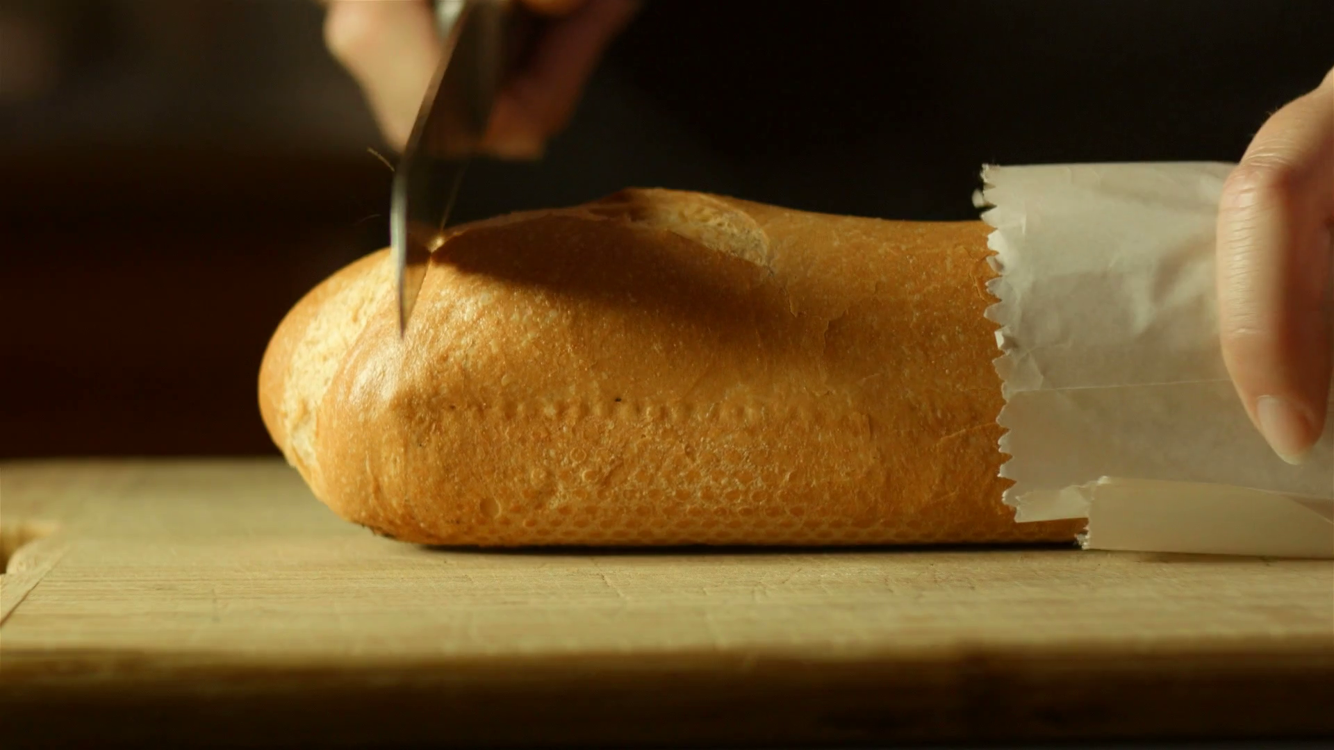 Fresh Golden Brown Bread Cutting Up In Stock Footage SBV-301089491 ...