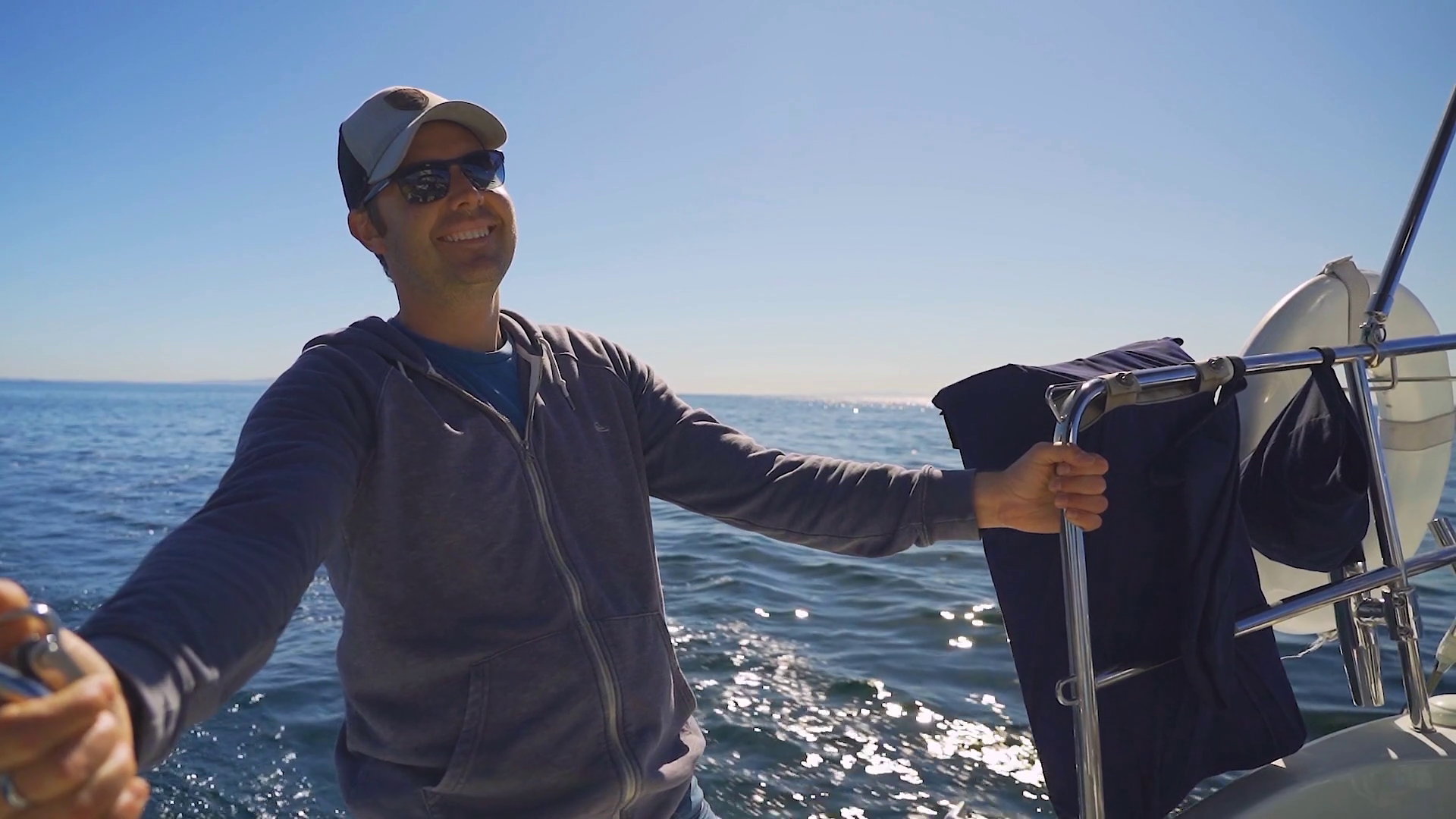 Man On Sailing Yacht Boat Ocean On Sunny Day Stock Footage SBV ...