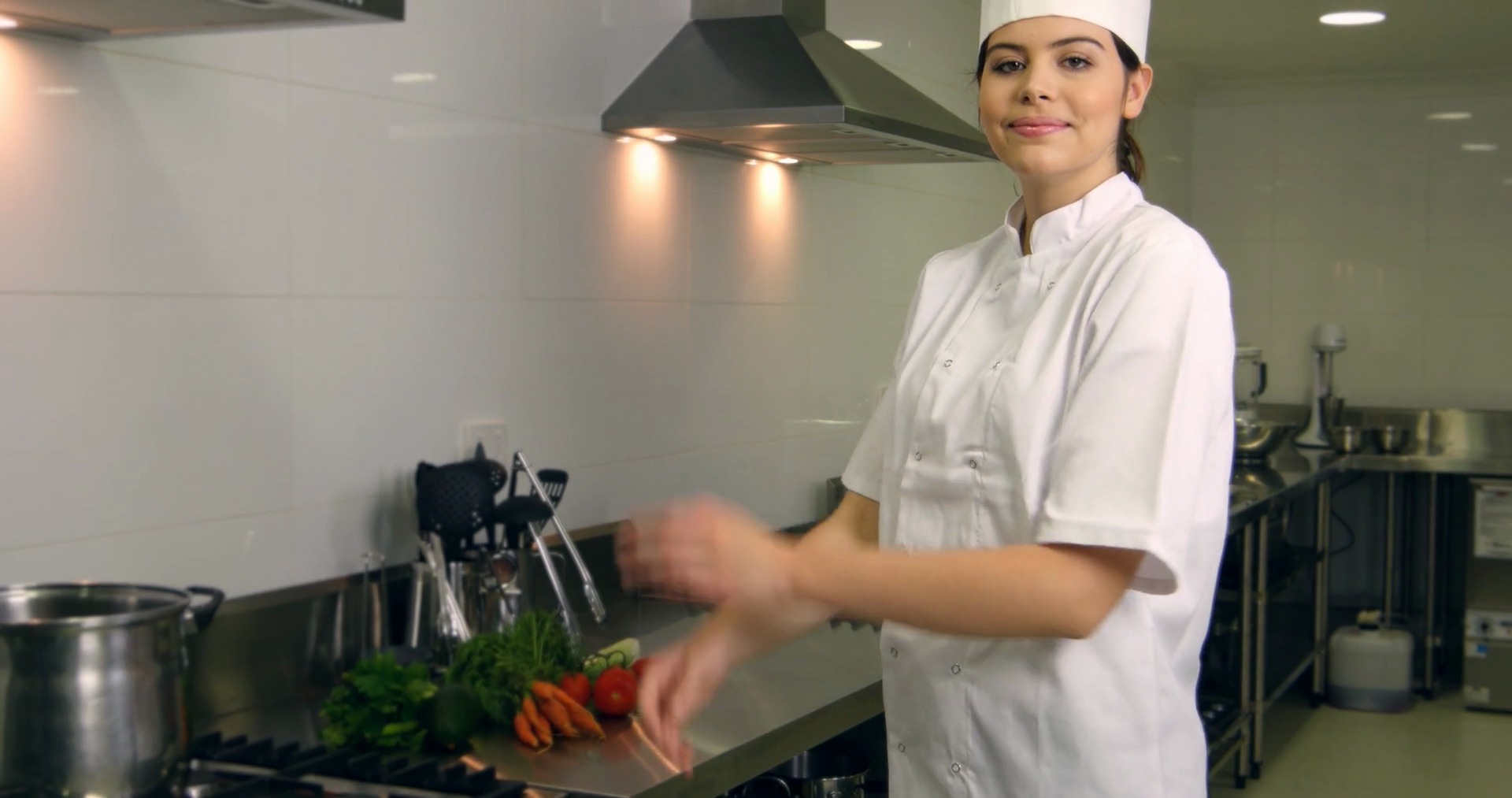 Chef female woman working as a professional cook hospitality restaurant ...