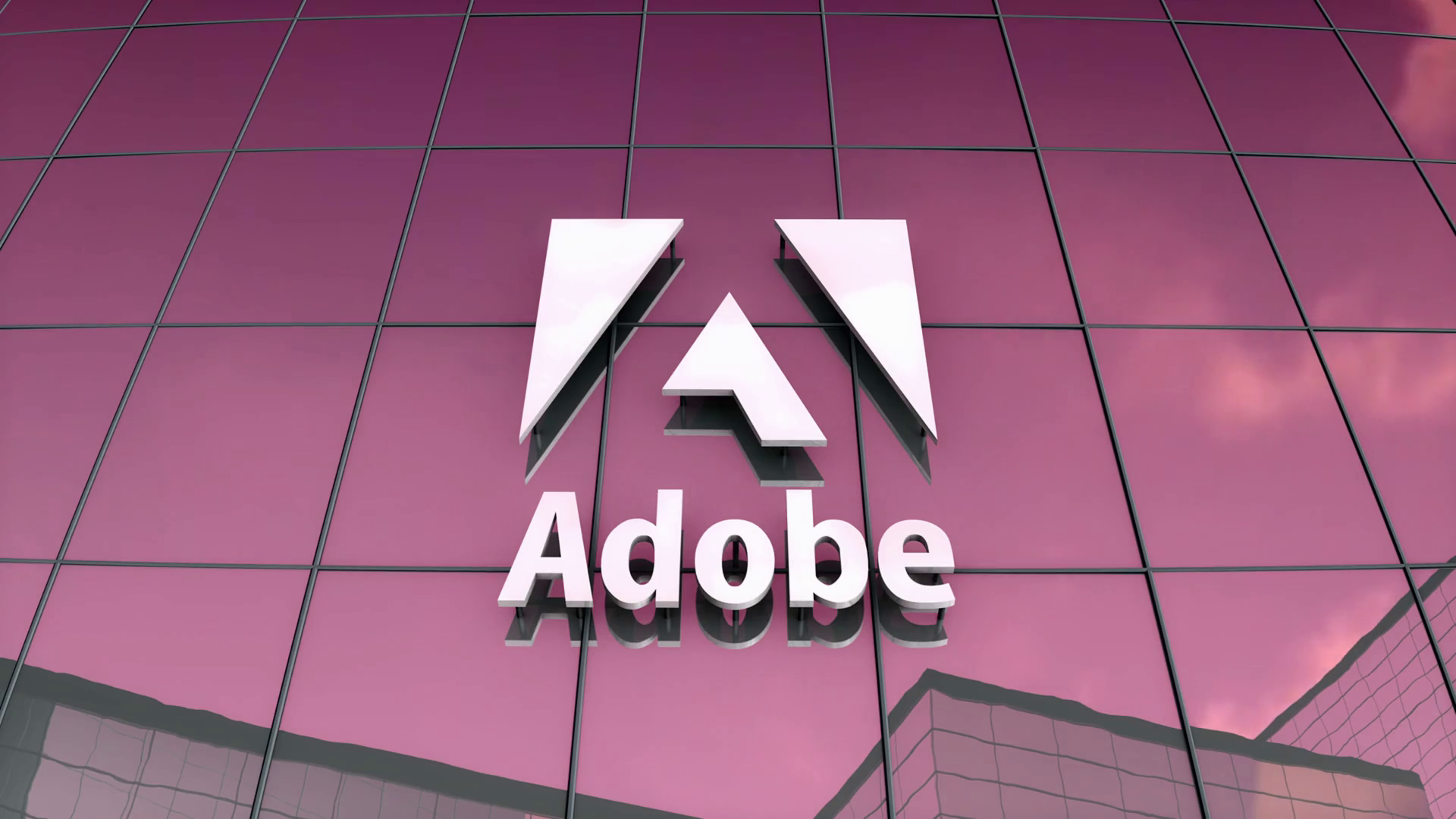 Editorial Adobe logo on glass building. Motion Background 00:10 SBV ...