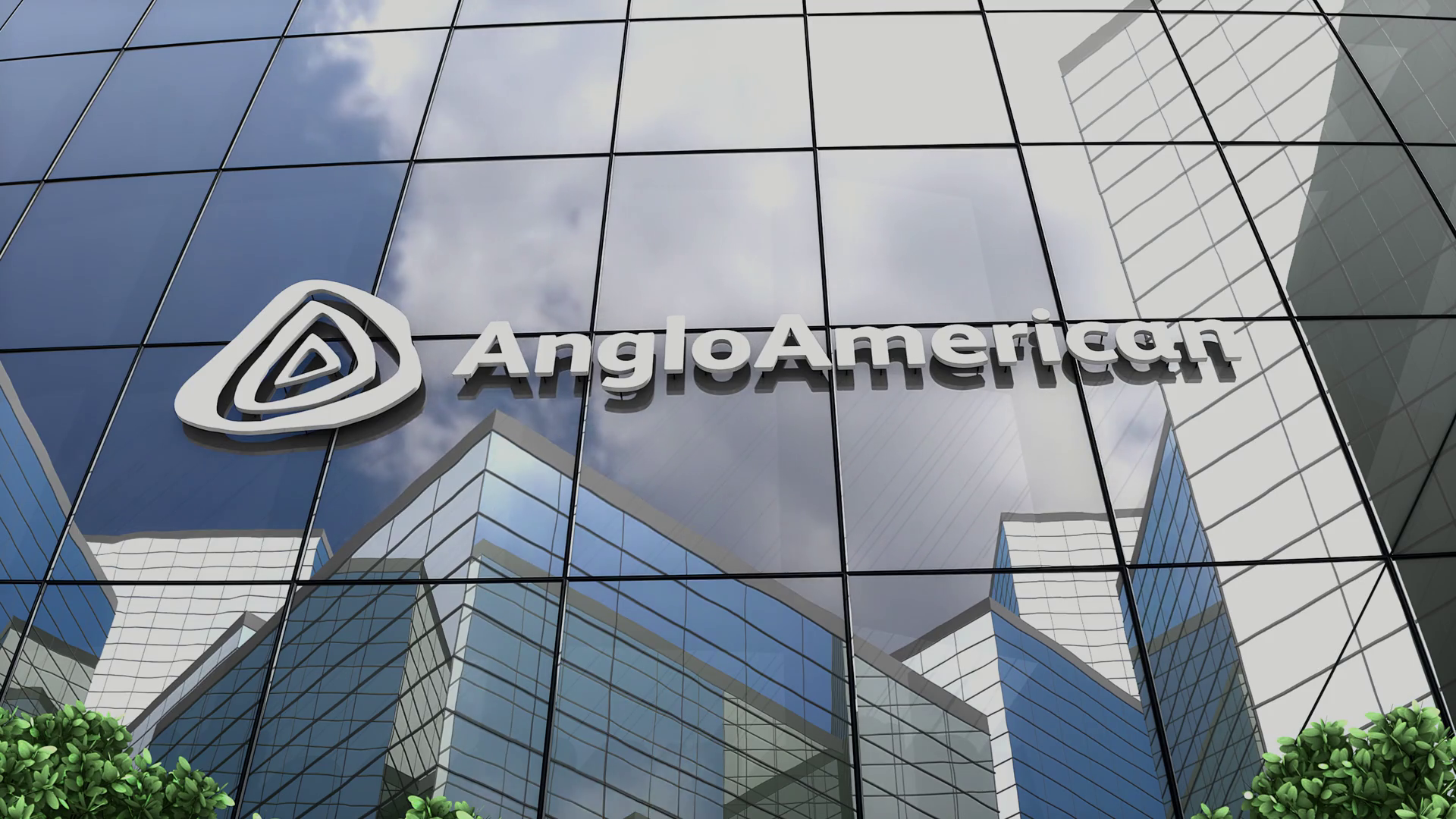 Editorial, Anglo American plc logo on glass building. Motion Background ...