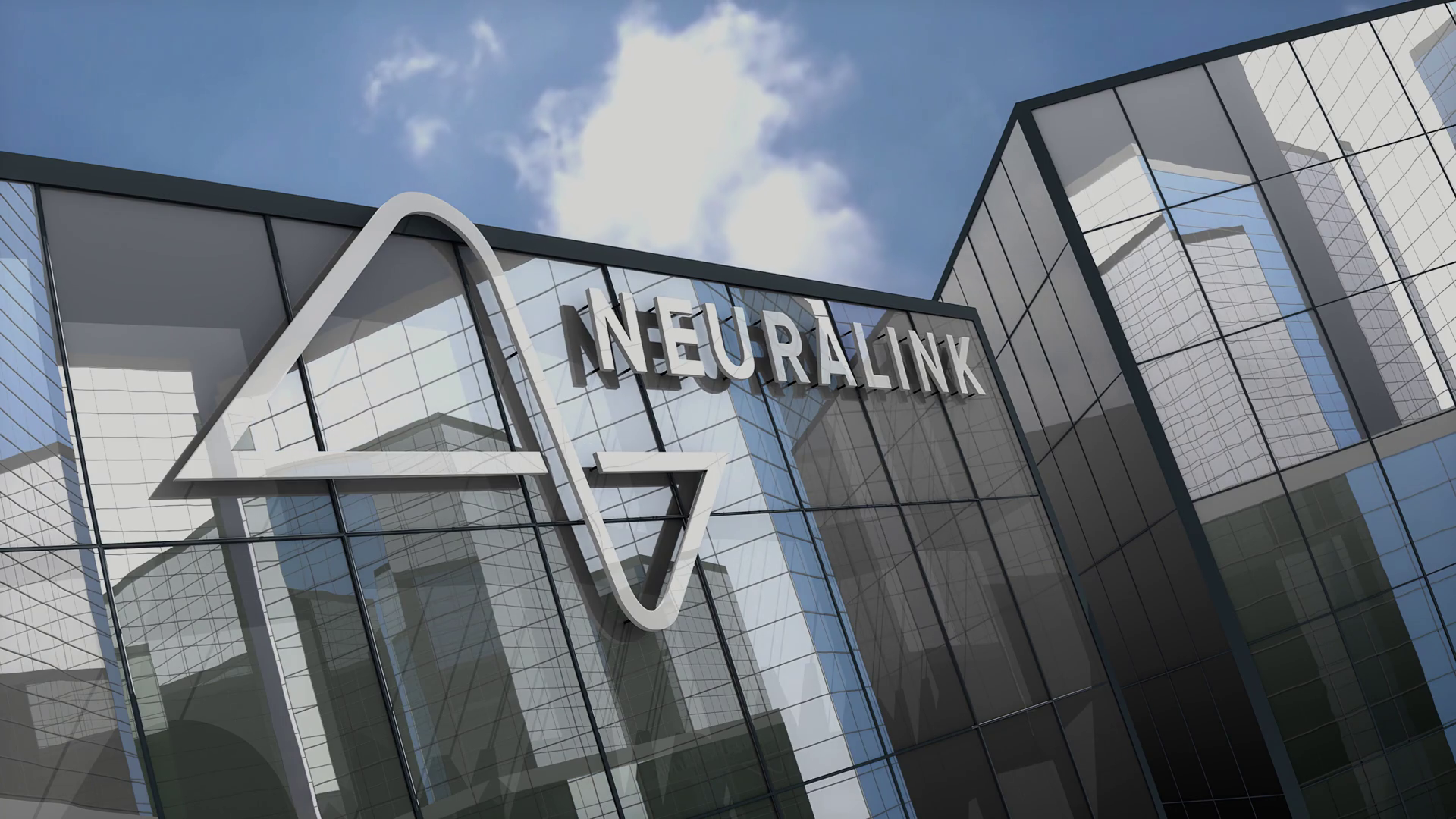 Editorial, Neuralink logo on glass building. Motion Background 00:08 ...
