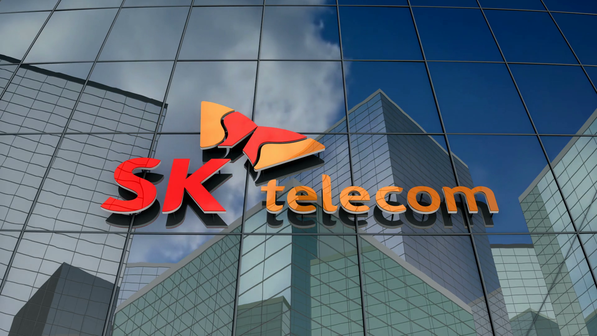 Editorial, SK Telecom Co., Ltd. logo on glass building. Motion ...