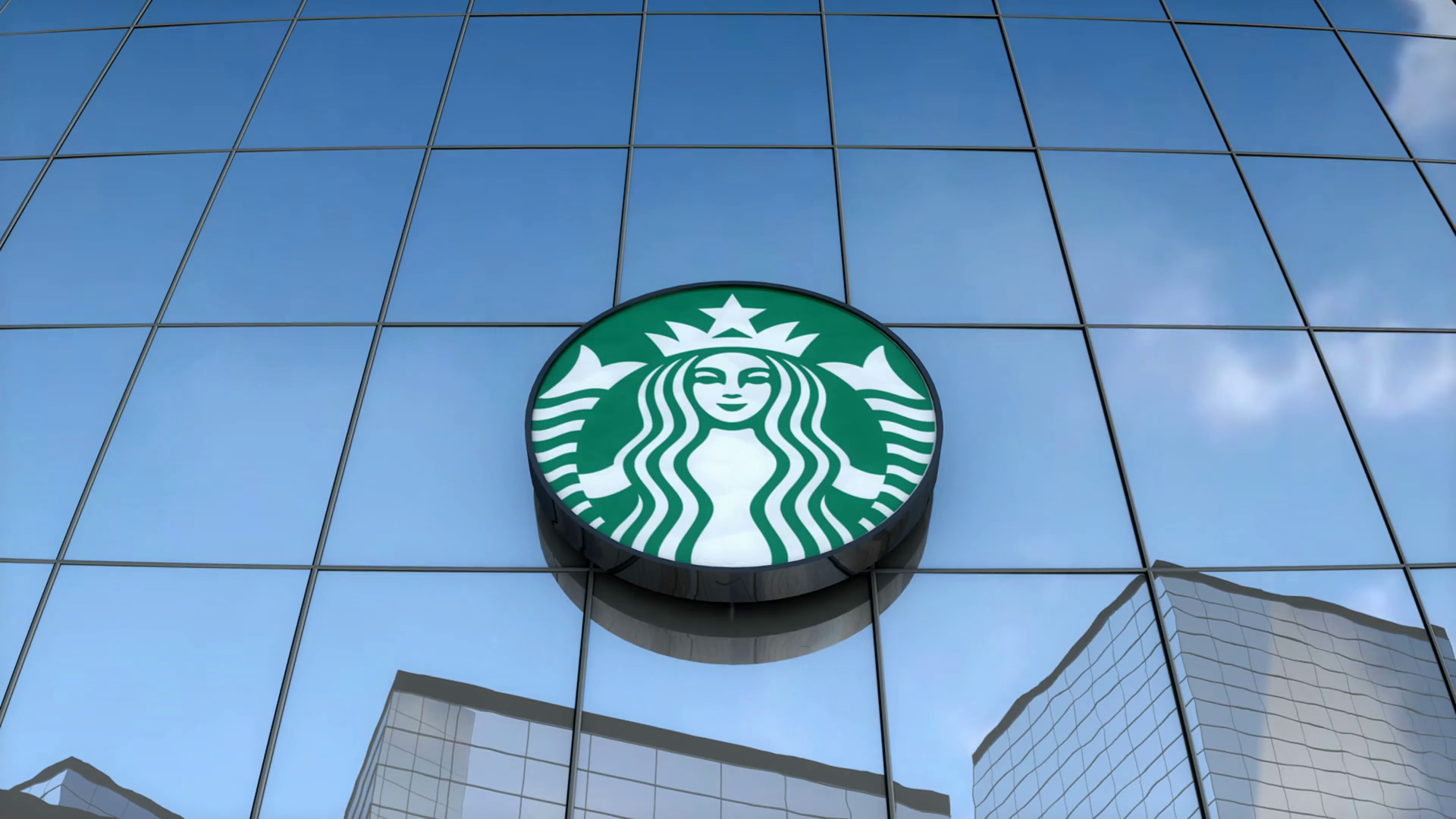 Editorial Starbucks logo on glass building. Motion Background 00:10 SBV ...