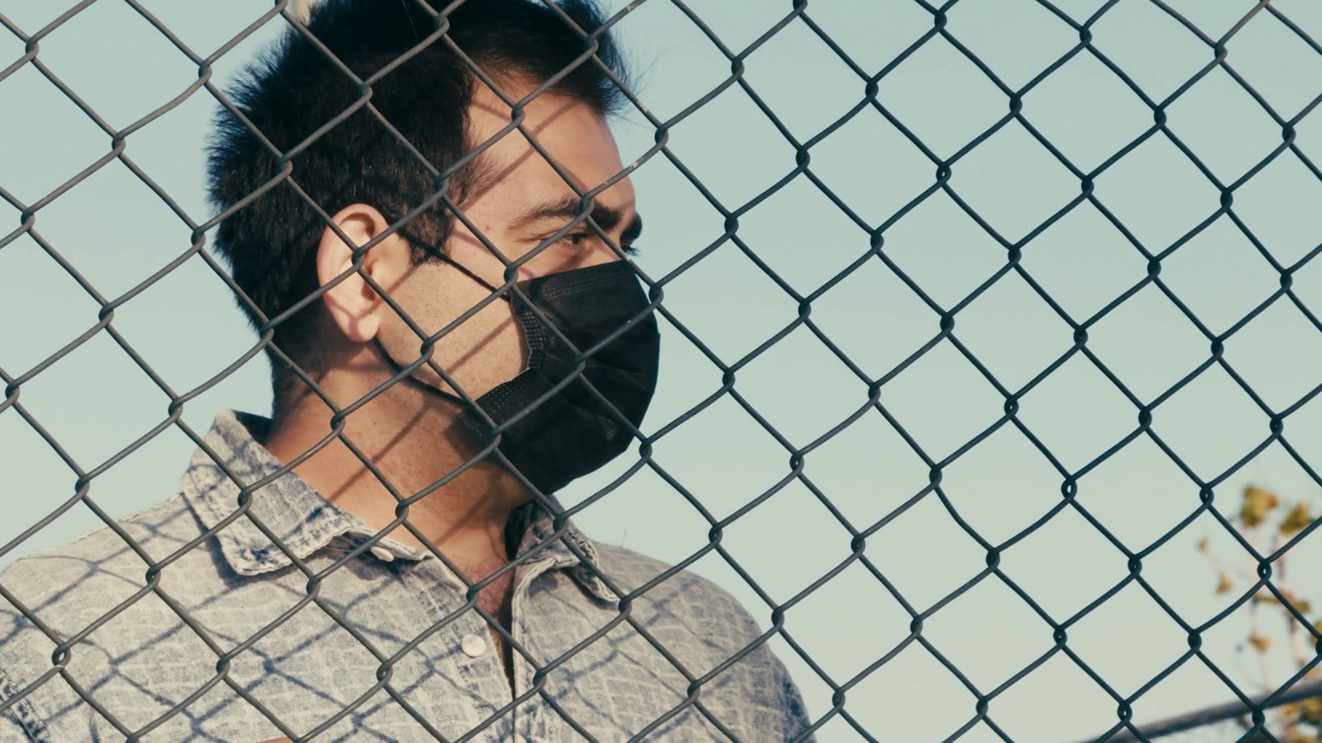 Man With Protection Mask Standing Sad Behind Stock Footage SBV ...