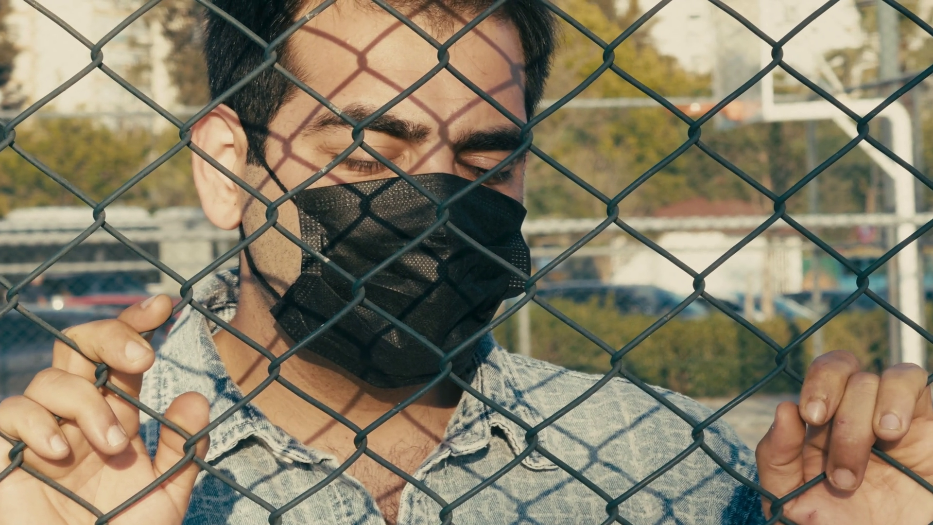 Man With Protection Mask Standing Sad Behind Stock Footage SBV ...