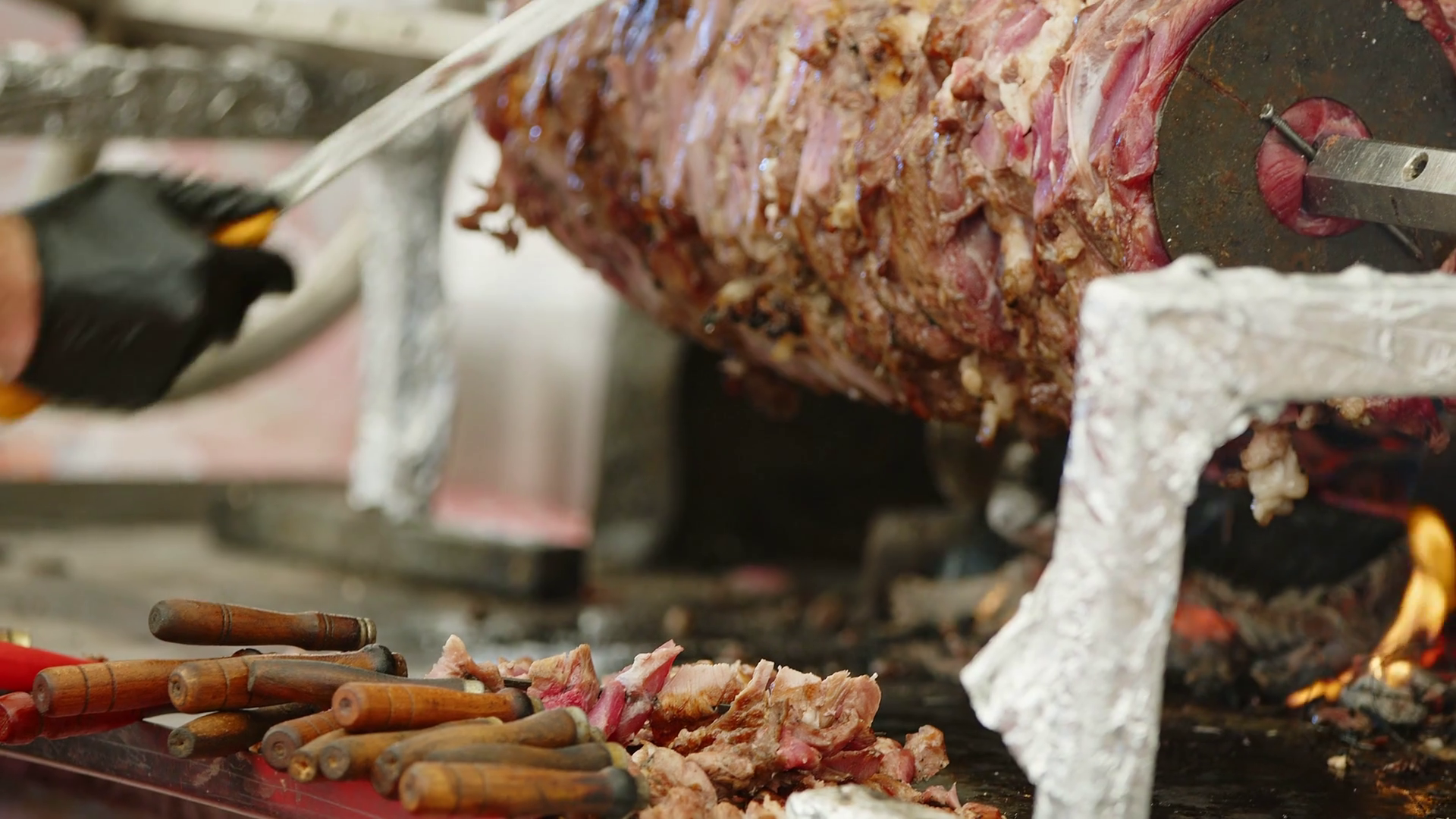 Turkish Traditional Food Doner Cag Kebab On Stock Footage SBV-348738375 ...