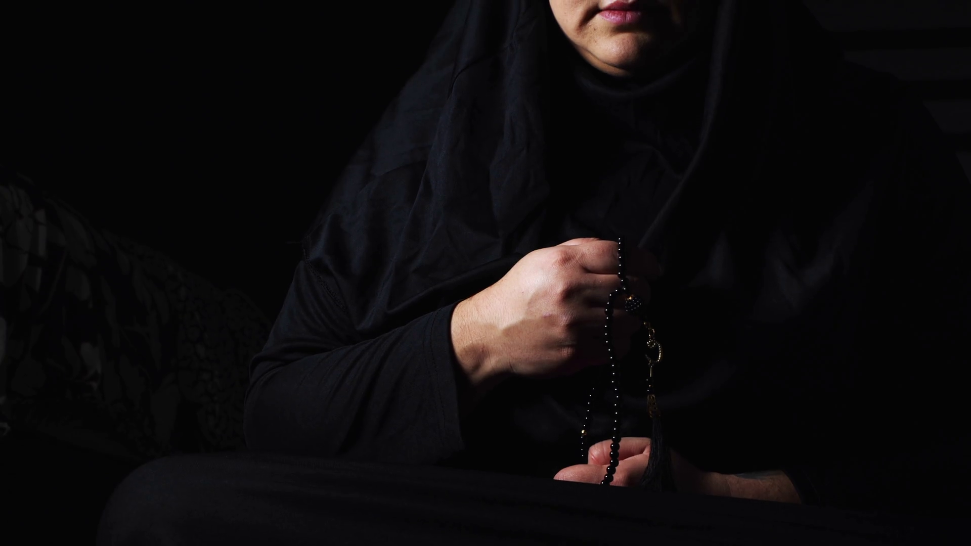 Young Muslim Woman In Black Prayer Clothes Stock Footage SBV-348741907 - Storyblocks