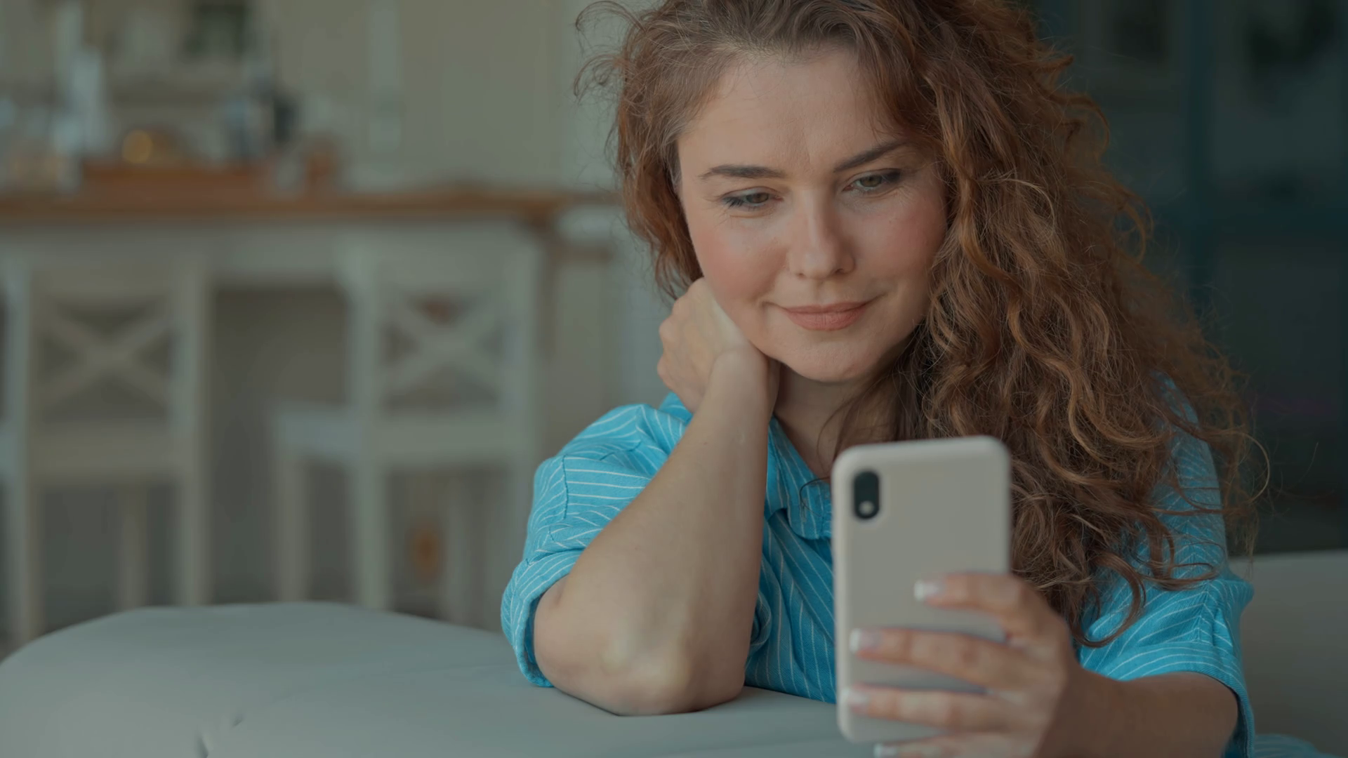 Red Haired Lady Using Mobile Phone At Home Stock Footage SBV-347449184 ...