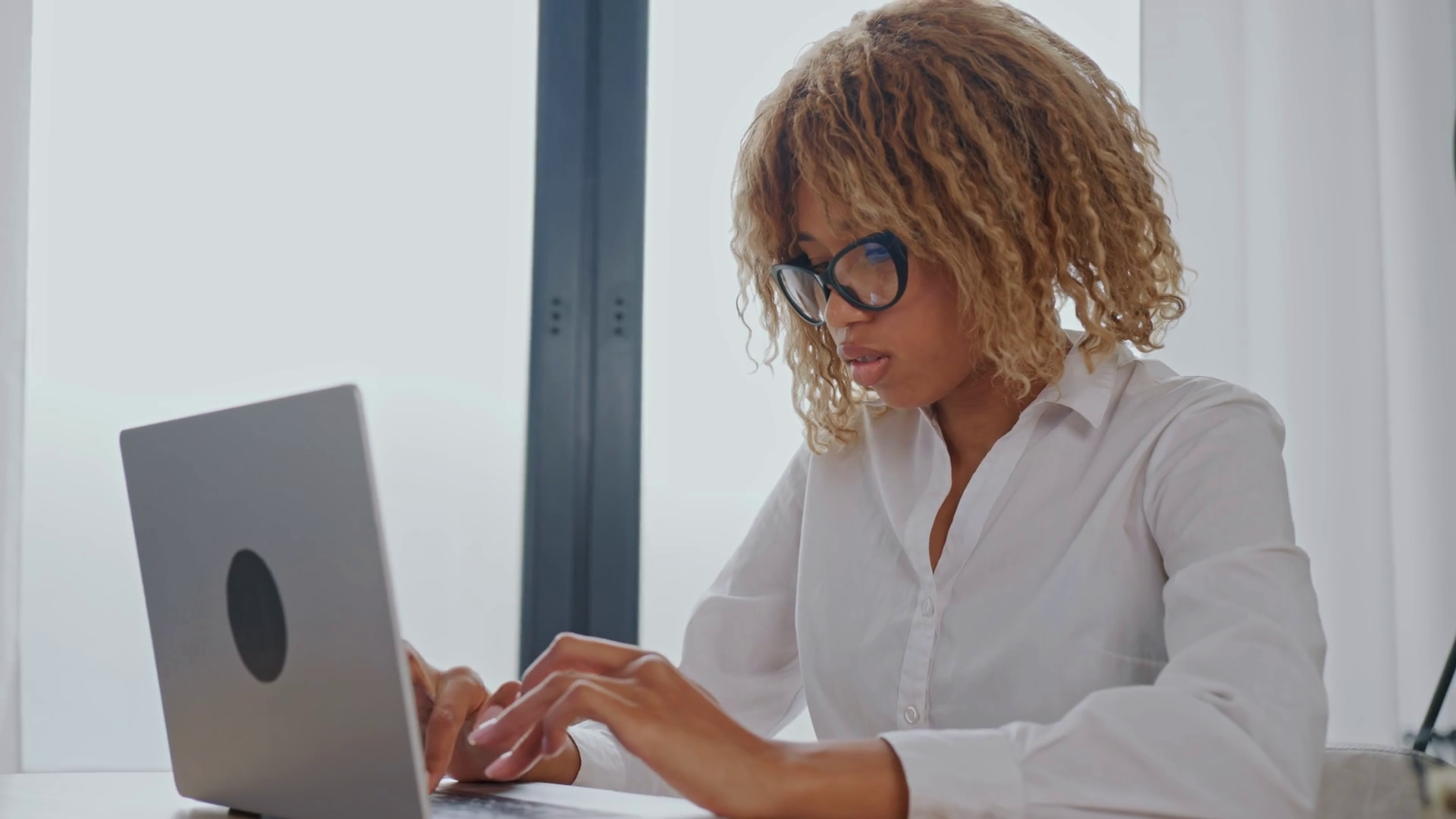Elegant Woman Typing On Laptop Sitting At Stock Footage SBV-348643311 ...