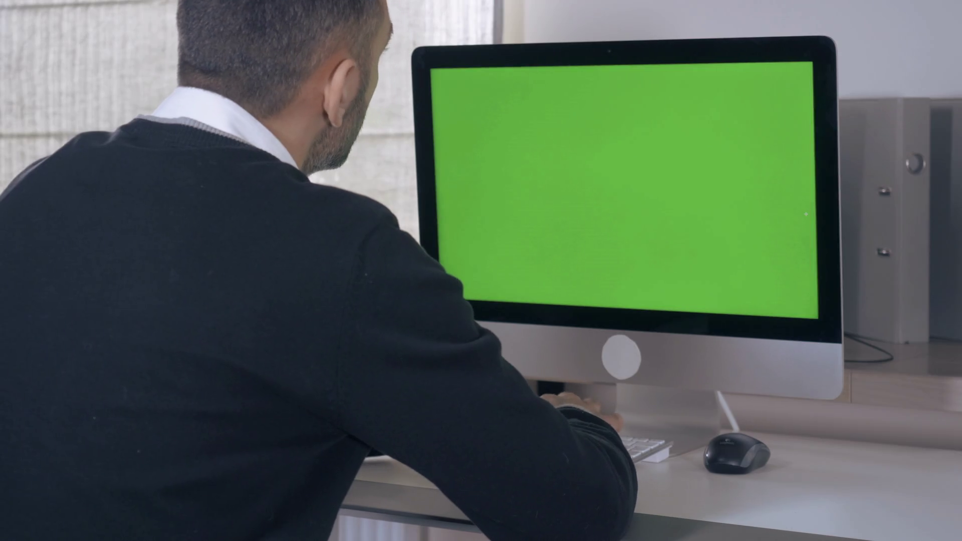 Back View Man Works On Pc Indoors Typing On Stock Footage SBV-319446932 ...