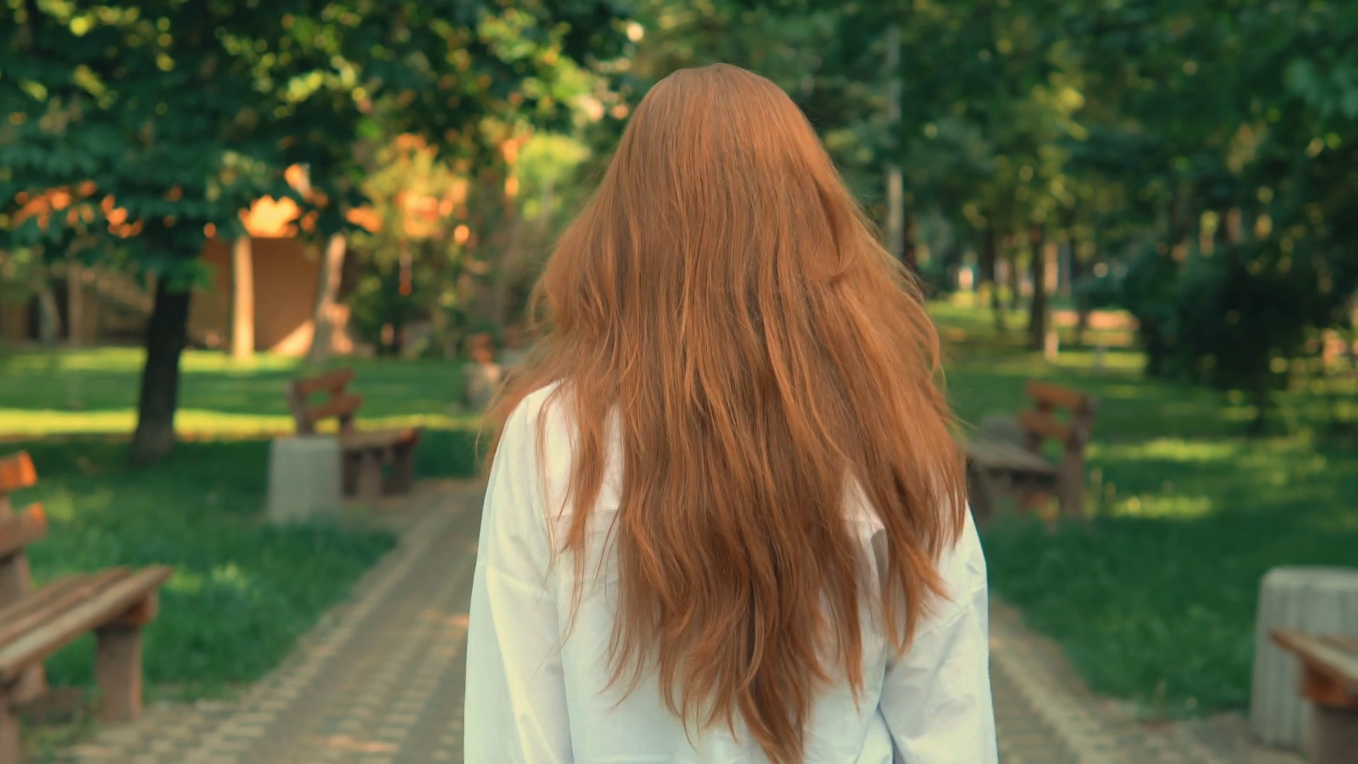 Back View Woman With Red Long Hair Walking Stock Footage SBV-337718509 ...