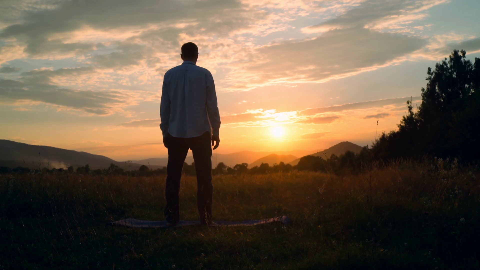 Calm Outdoor Meditation: Man In Casual Shirt Stock Footage SBV ...
