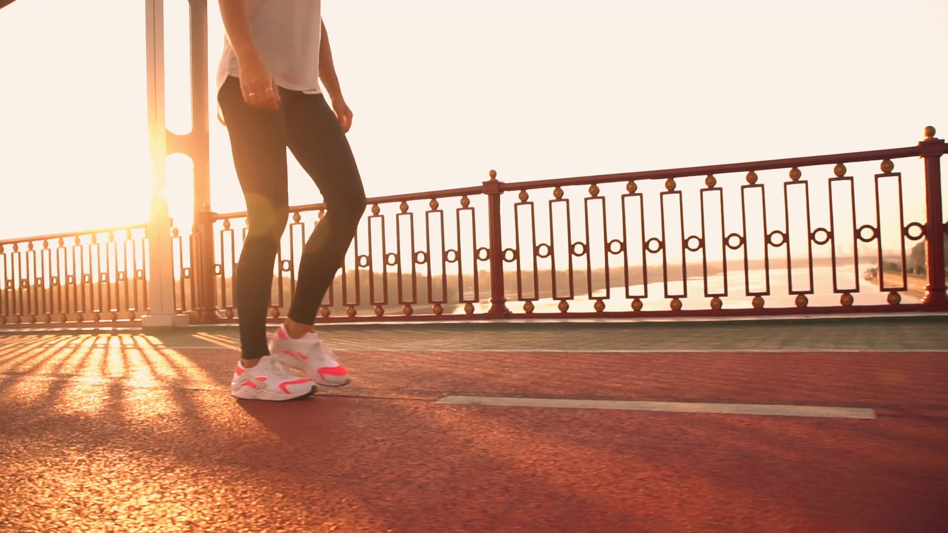 Lady Walks Along Bridge Woman Has Morning Stock Footage SBV-327569364 ...