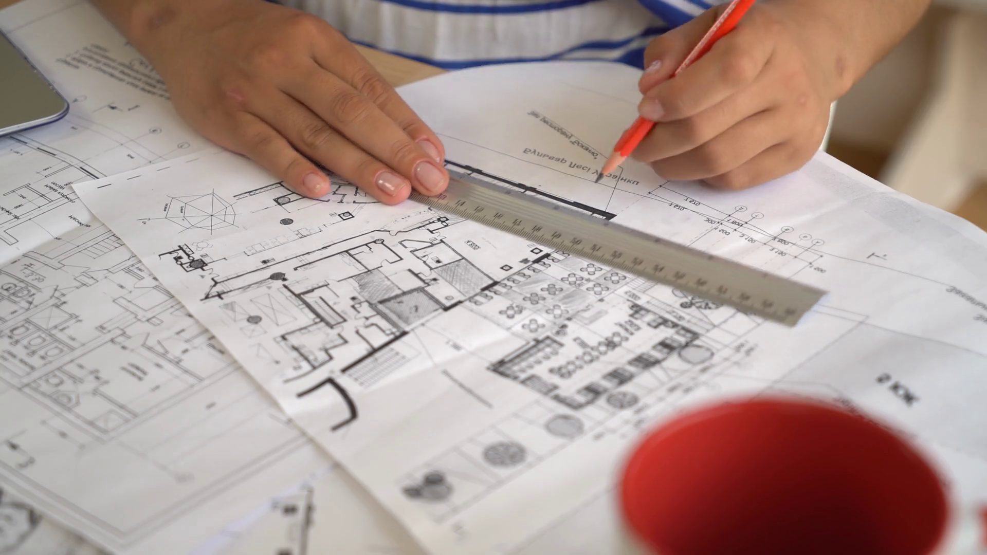 Woman Architect Correct Design Draftsmanship Stock Footage SBV ...