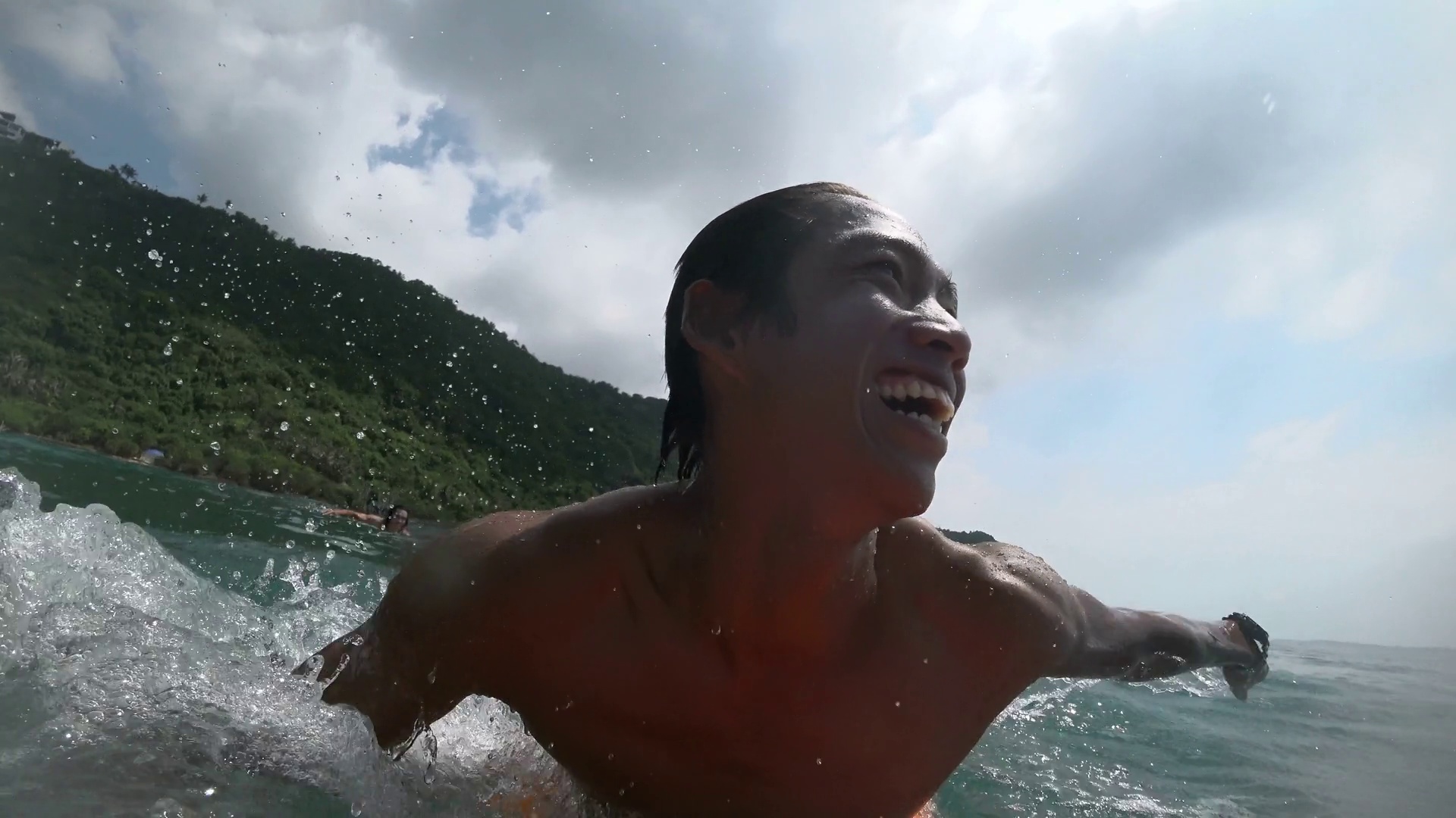 Asian Surfer Getting Barreled On Surf Blue Stock Footage SBV-347769259 ...