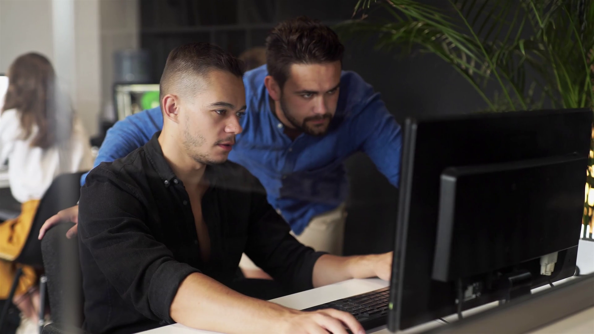 Coworkers Looking At Computer Talking About Stock Footage SBV-347794679 ...