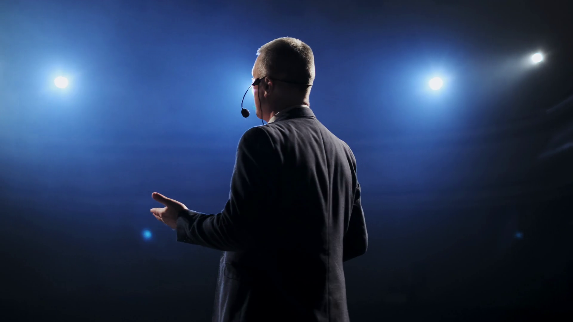 Rear View Of Men Speaking Through Microphone Stock Footage SBV ...