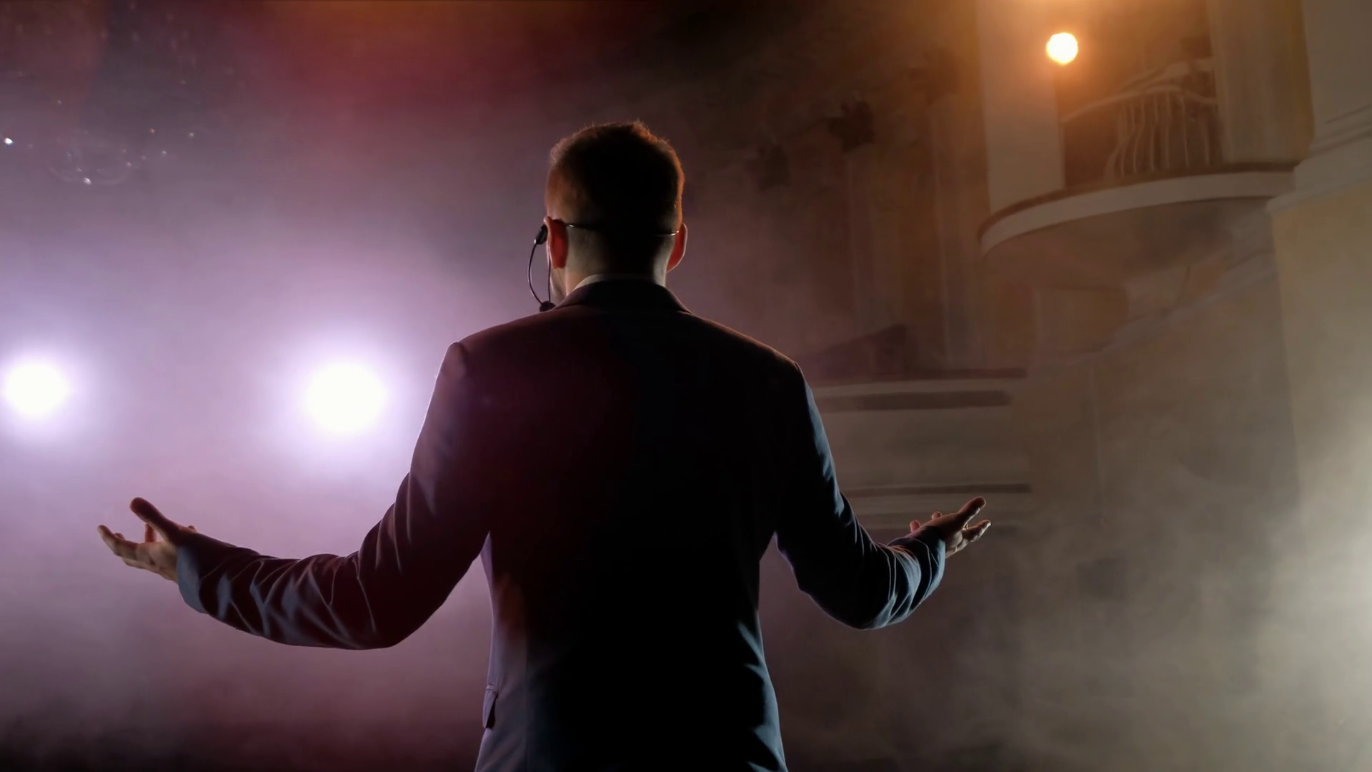 Showman Presents Show Spreading Hands To Stock Footage SBV-325140188 ...