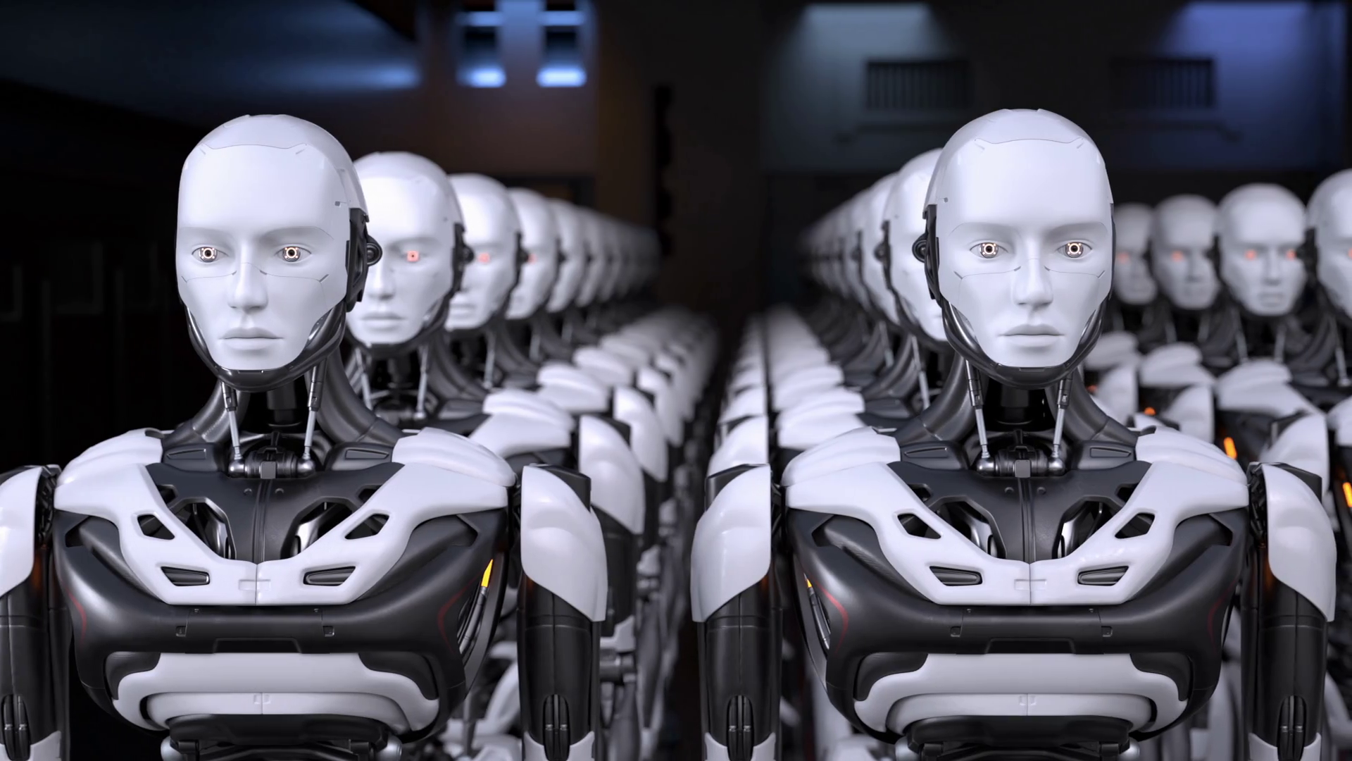 Army Of Robot Workers Standing In Row 3d Stock Motion Graphics SBV ...