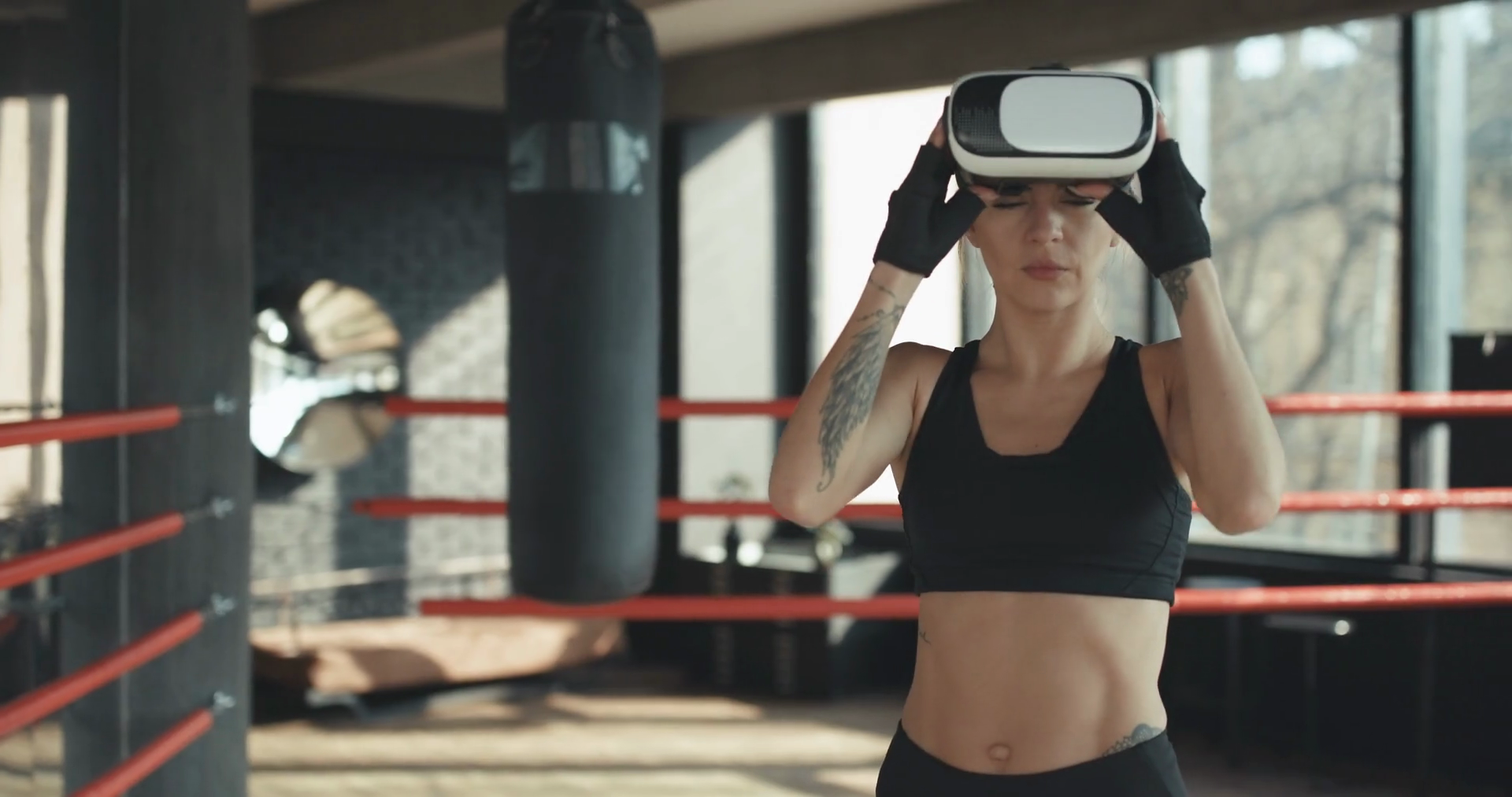 Attractive Woman Boxing In Vr 360 Headset Stock Footage SBV-332651333 ...