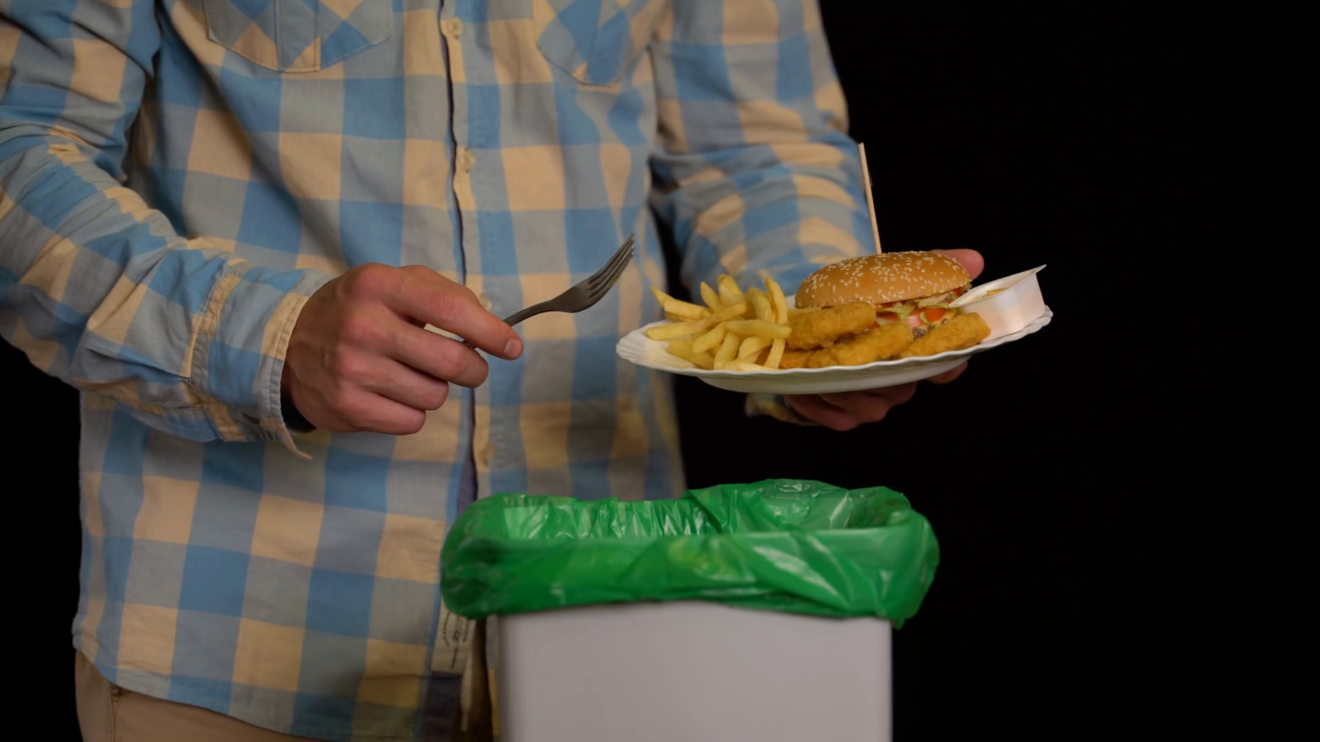 Man Scraping With Plate Burger French Fries Stock Footage SBV-337771554 ...