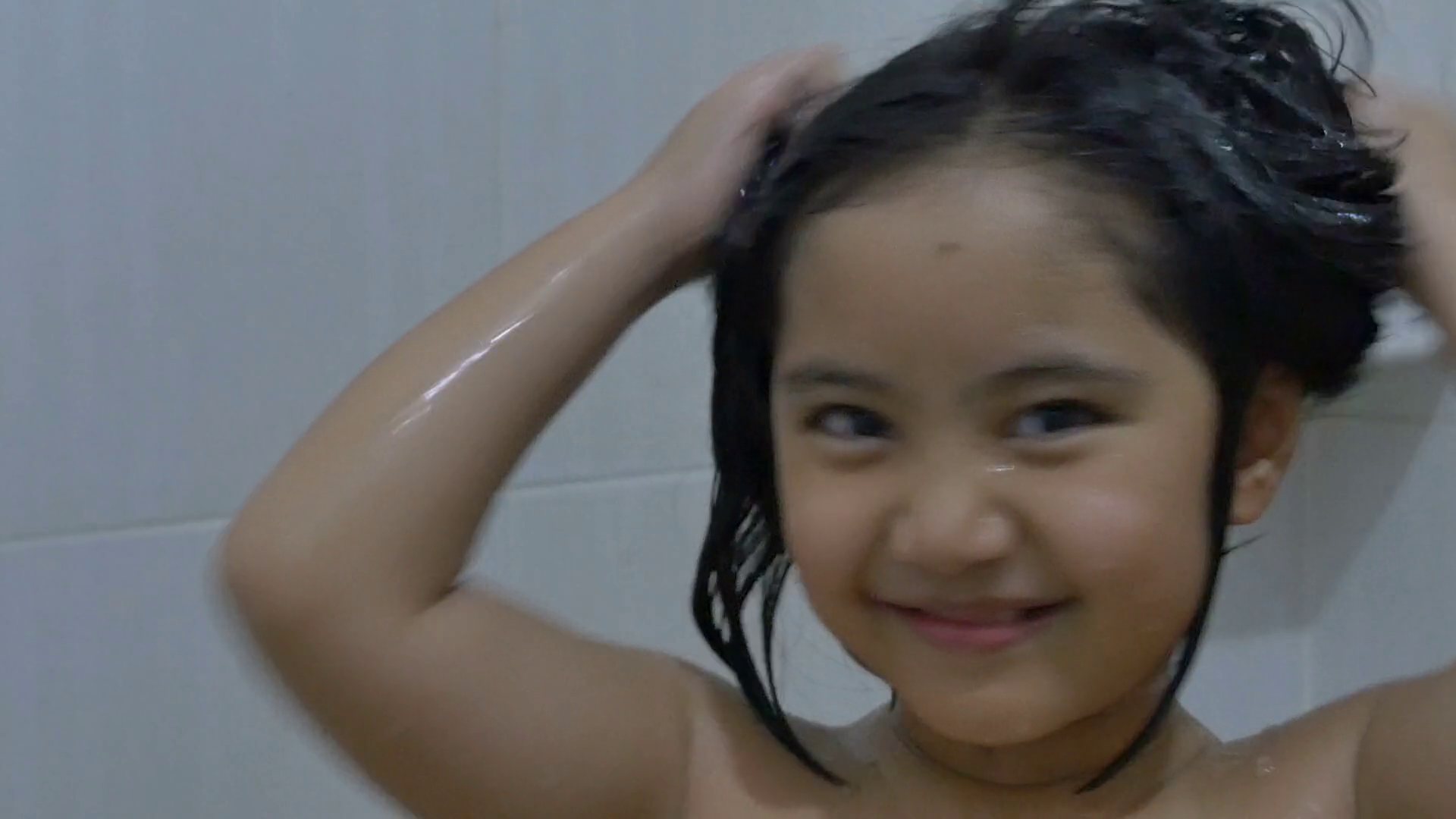 Happy Asian Child Washes Hair In Bathroom Stock Footage SBV-309562323 ...