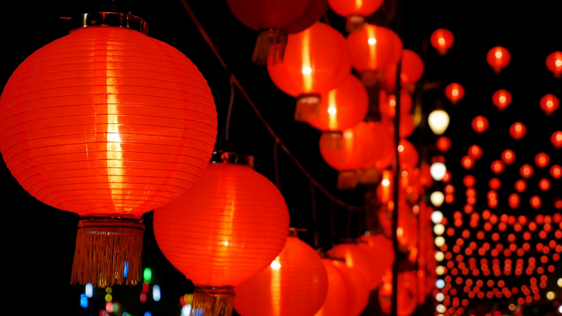 4k Chinese Paper Lanterns In Night Decorated Stock Footage SBV ...