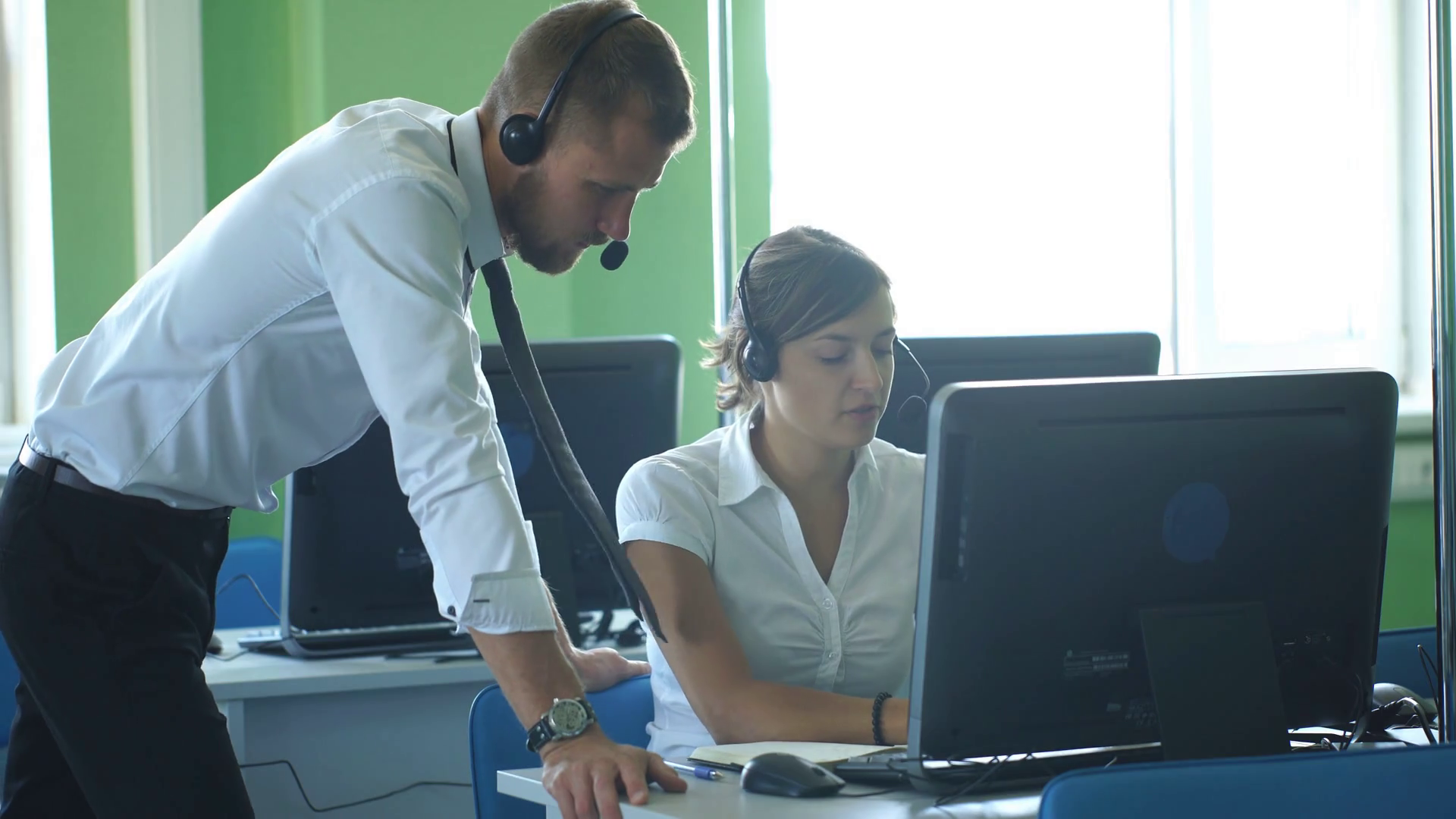 Phone Operator Works In Office Call Center Stock Footage SBV-309458467 ...